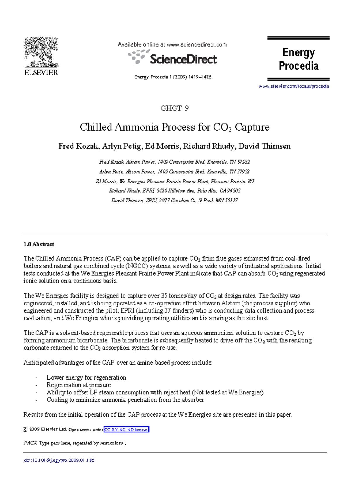 Chilled Ammonia Process for CO2 Capture - Available online at ...