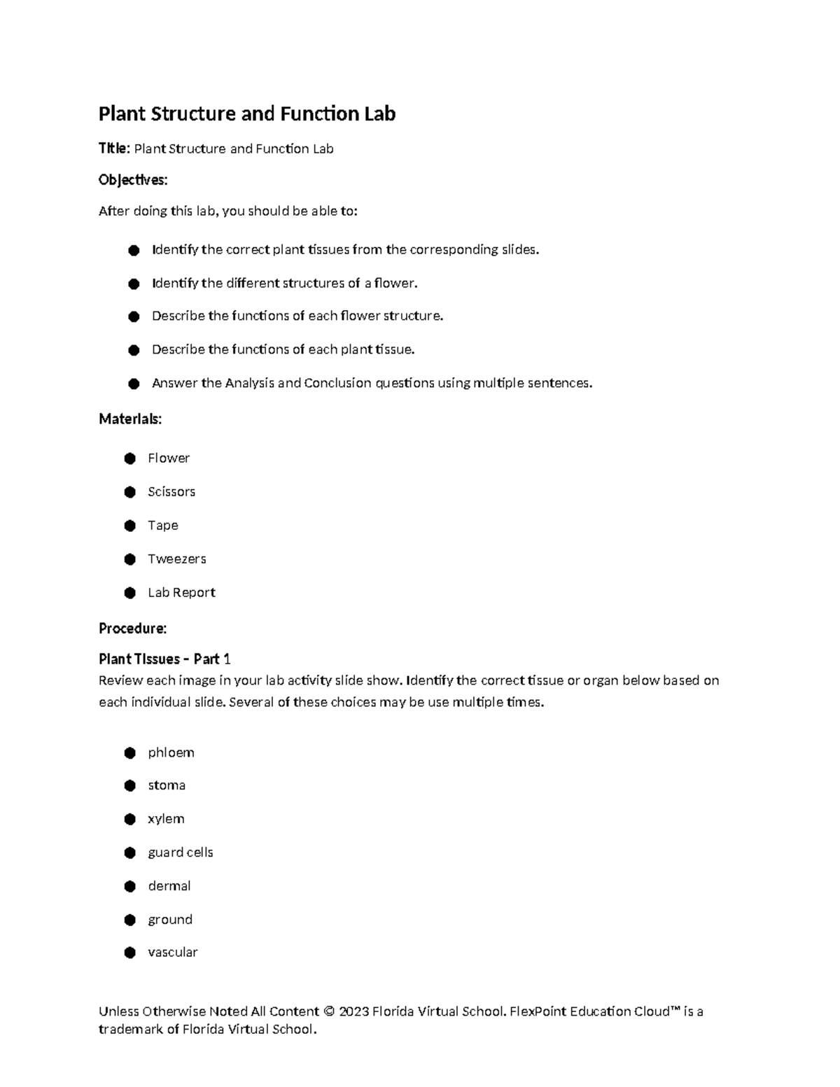 Virtual plants lab report - Plant Structure and Function Lab Title ...