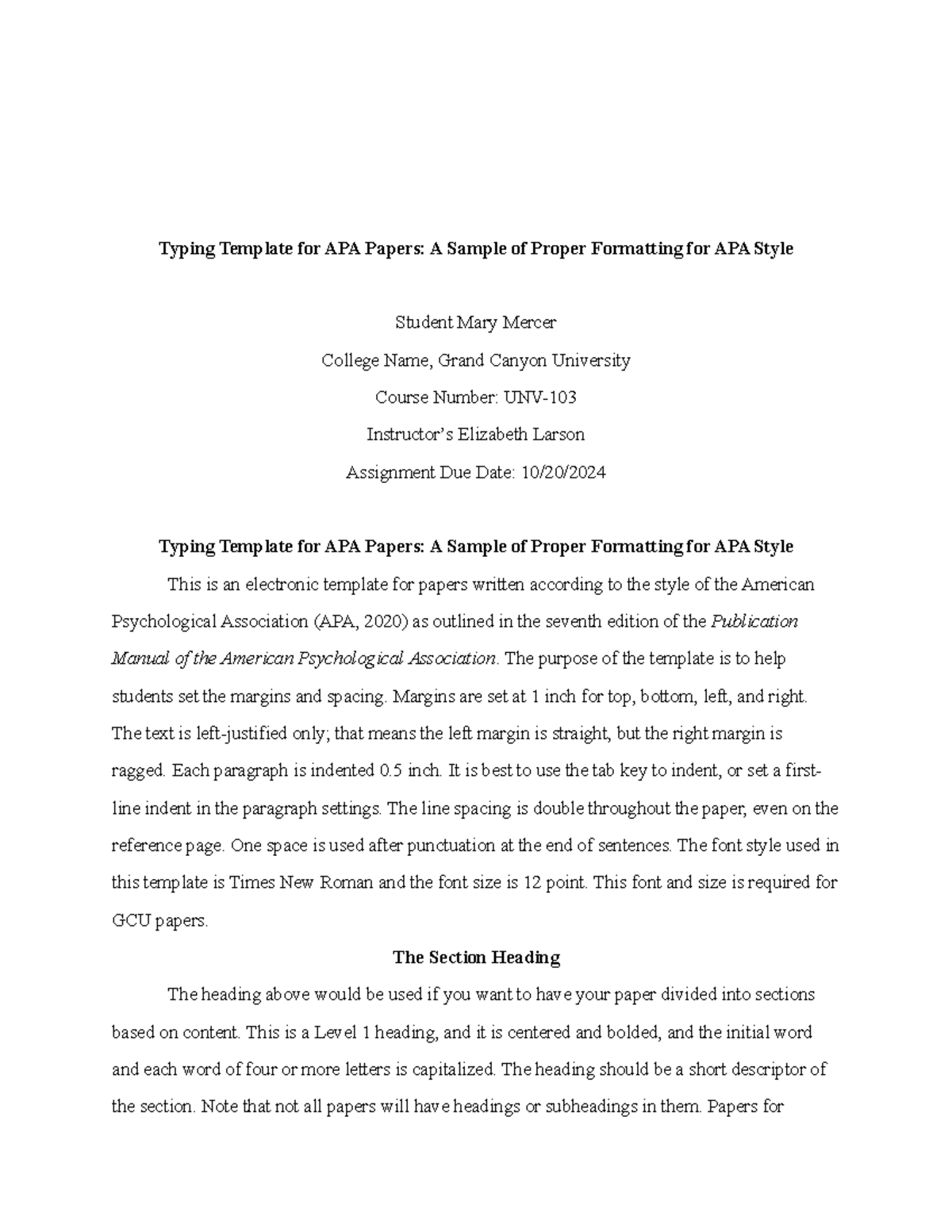 Writing center style apa 7th edition template without abstract - Typing ...