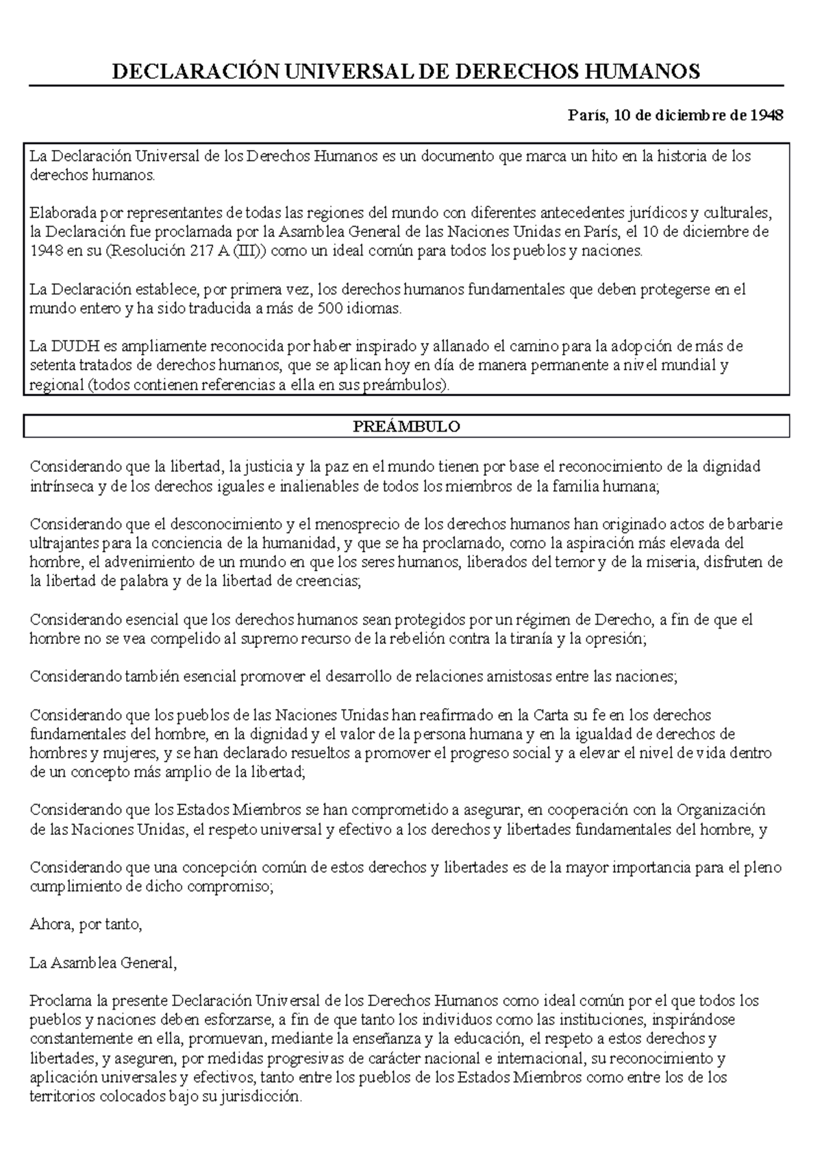 Declaración Universal DE Derechos Humanos - Elaborada por ...