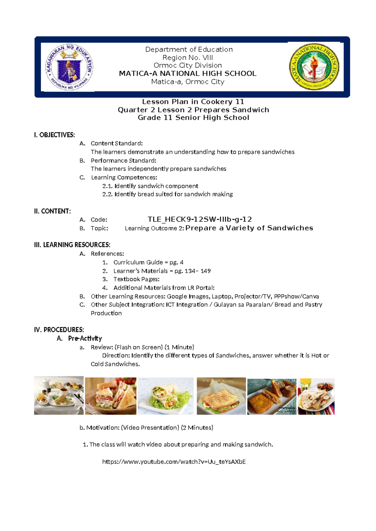 LEsson-Plan-in-Cookery - Department of Education Region No. VIII Ormoc ...