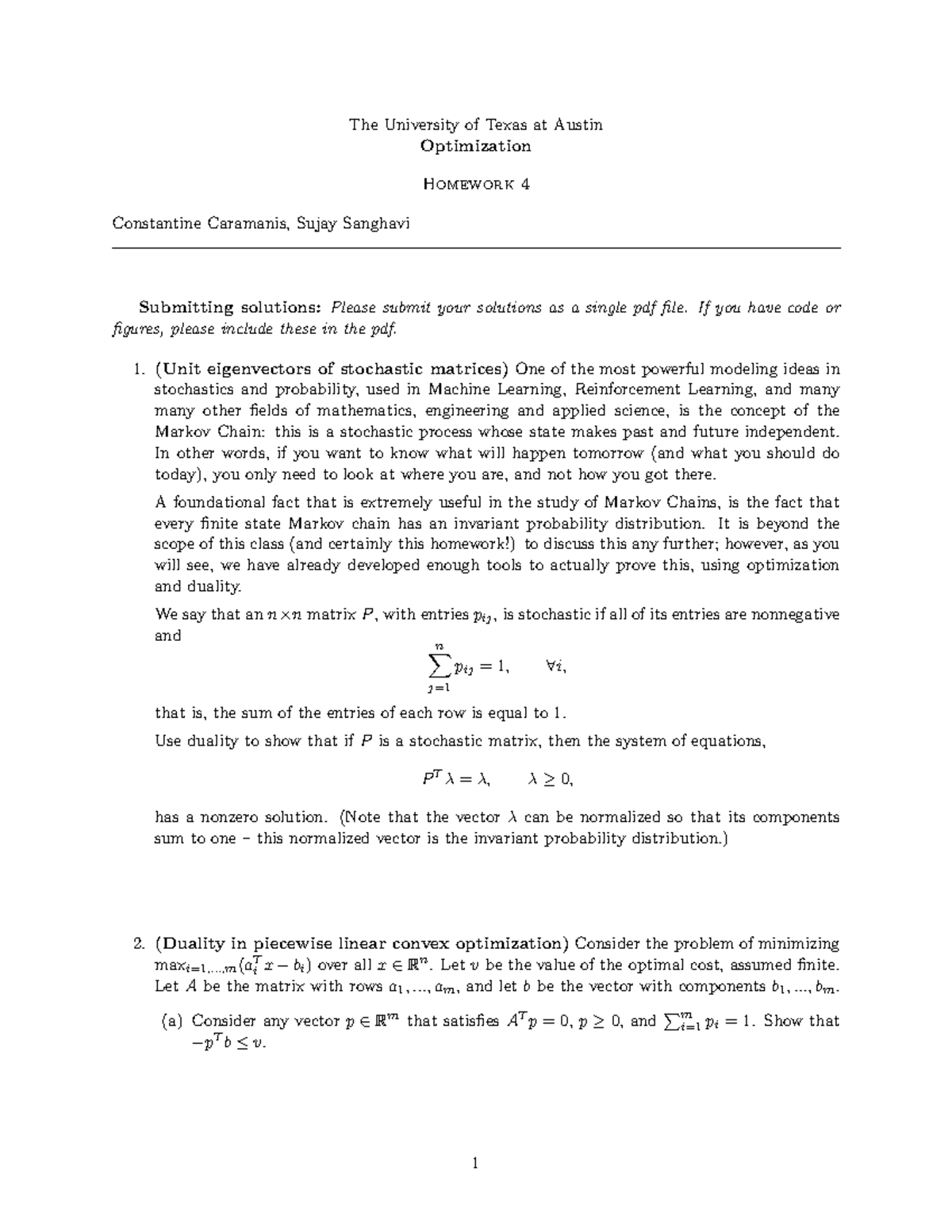 Hw04 - handout - The University of Texas at Austin Optimization Homework 4 Constantine Caramanis ...