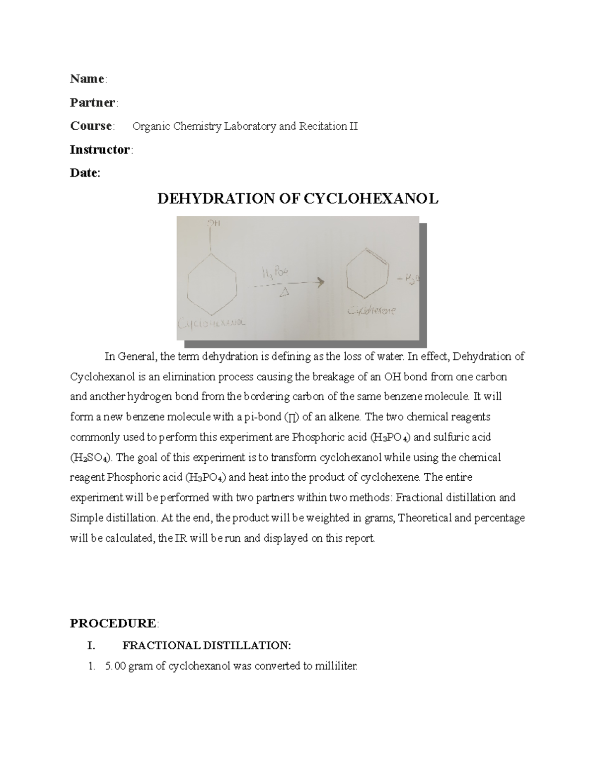 Dehydration OF Cyclohexanol (2018 05 31 03 01 51 UTC) - Name : Partner ...