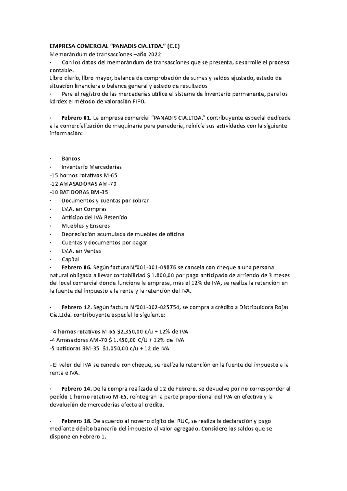 Datos Empresa Comercial Panadis 1S-2022 - EMPRESA COMERCIAL “PANADIS ...