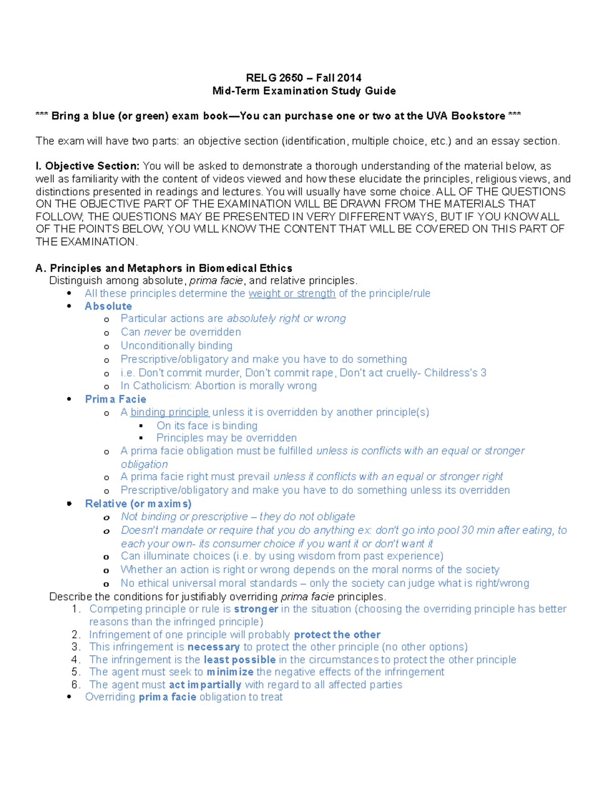 RELG 2650 Midterm Study Guide - RELG 2650 – Fall 2014 Mid-Term ...