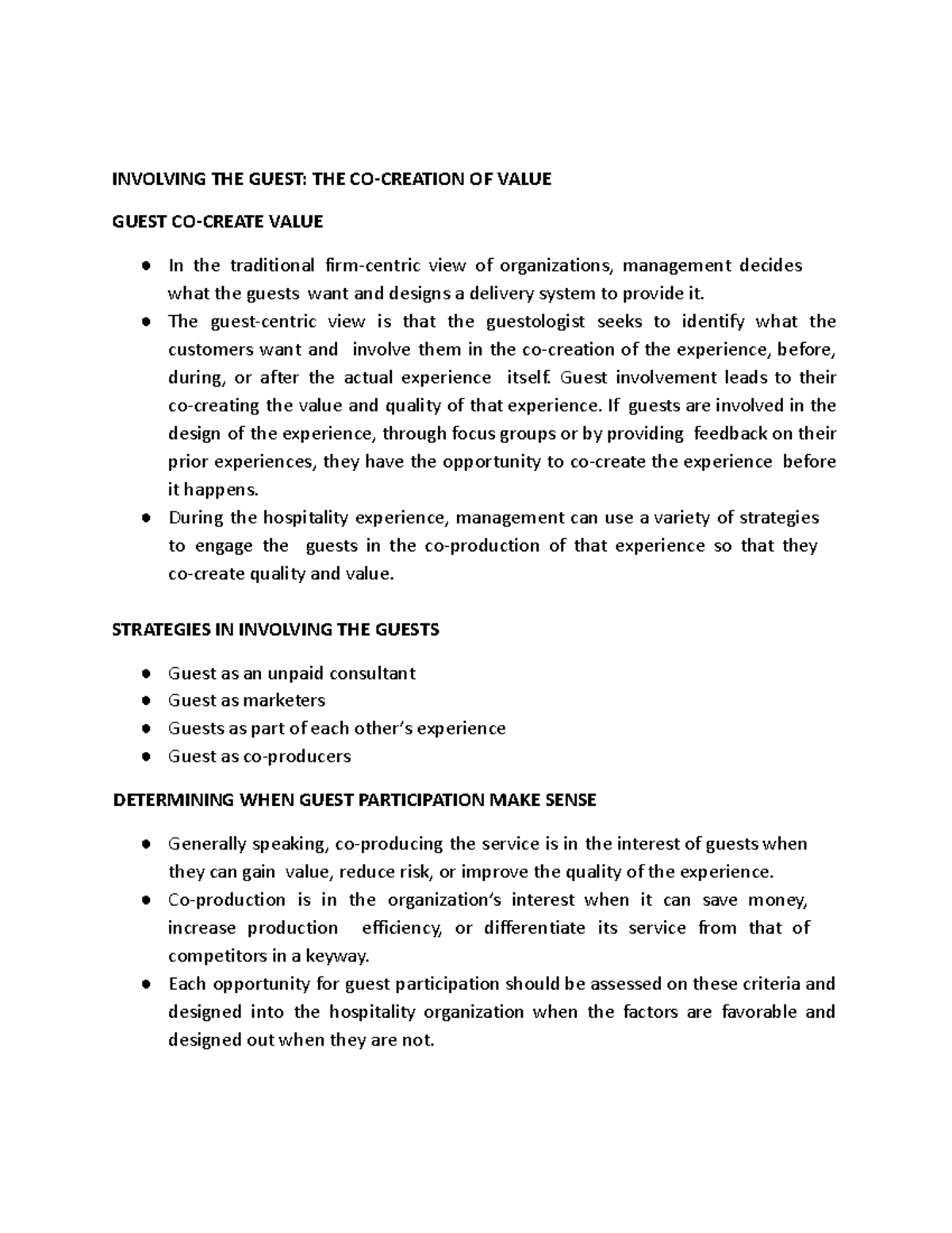 Co-creat Value with Guest - INVOLVING THE GUEST: THE CO-CREATION OF ...