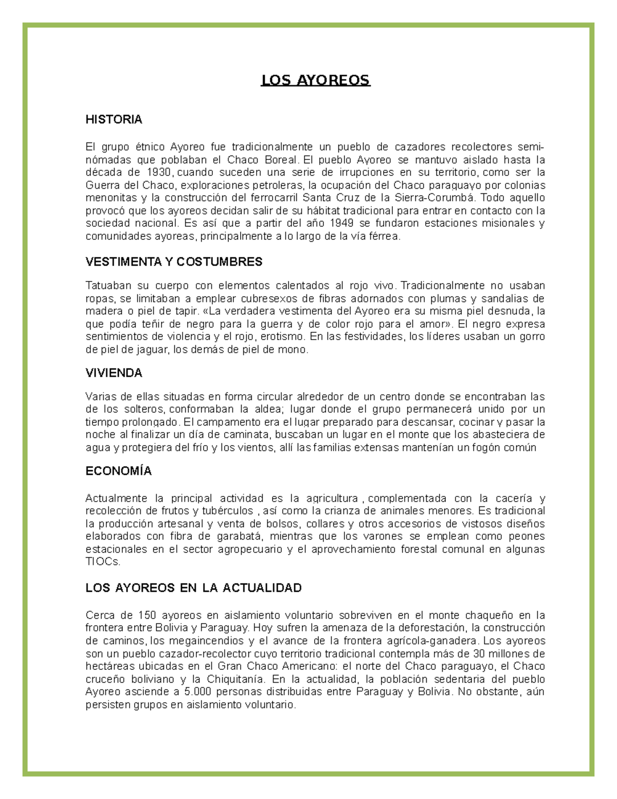 LOS Ayoreos - es un apunte sobre las características sobre una de las ...