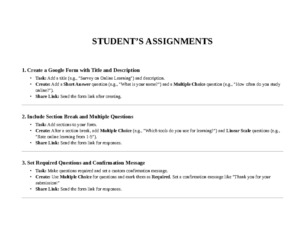 Student's Assigment - yes - STUDENT’S ASSIGNMENTS 1. Create a Google ...