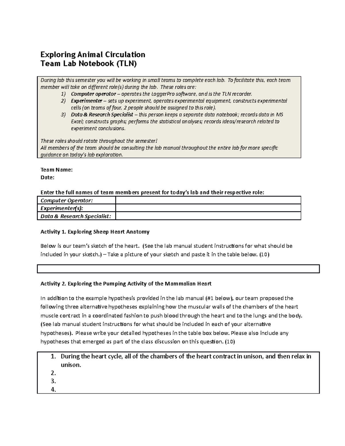 Lab 5 - Circulation Lab Part 1 TLN - Exploring Animal Circulation Team ...