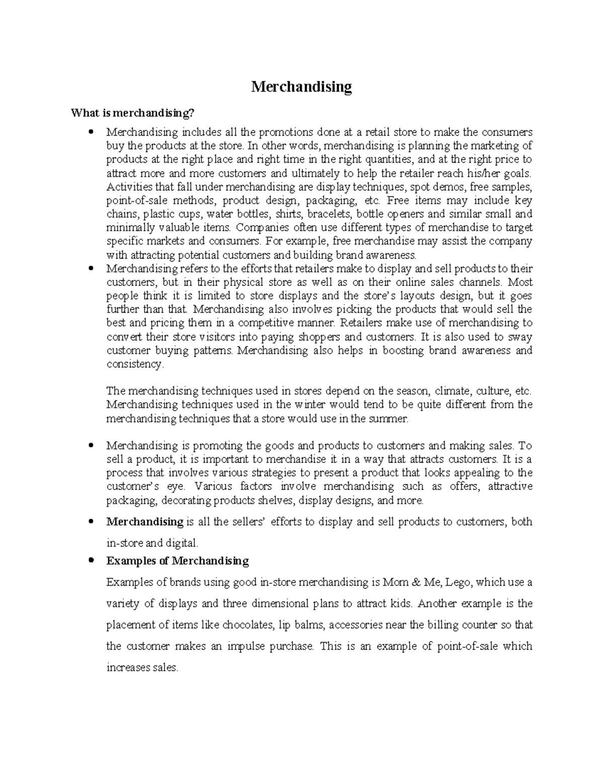 Merchandising - In other words, merchandising is planning the marketing ...