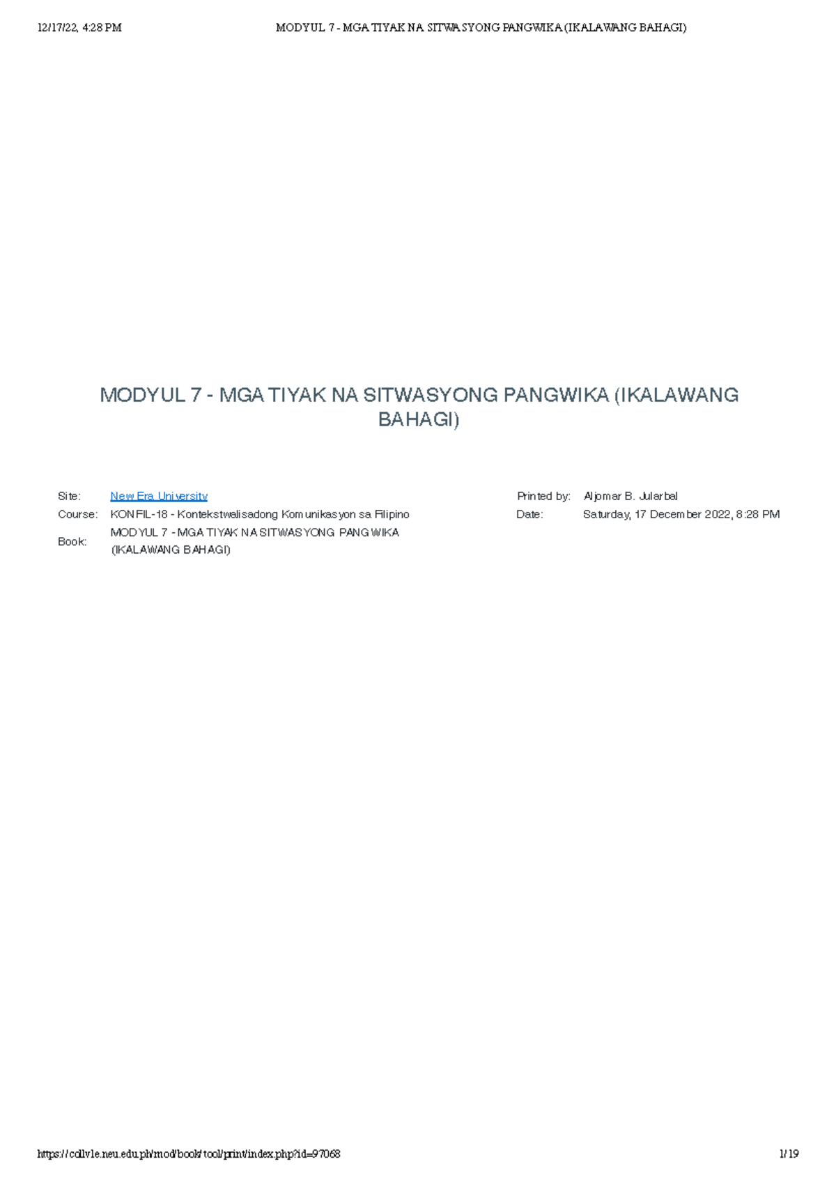 Modyul 7 - MGA Tiyak NA Sitwasyong Pangwika ( Ikalawang Bahagi ...