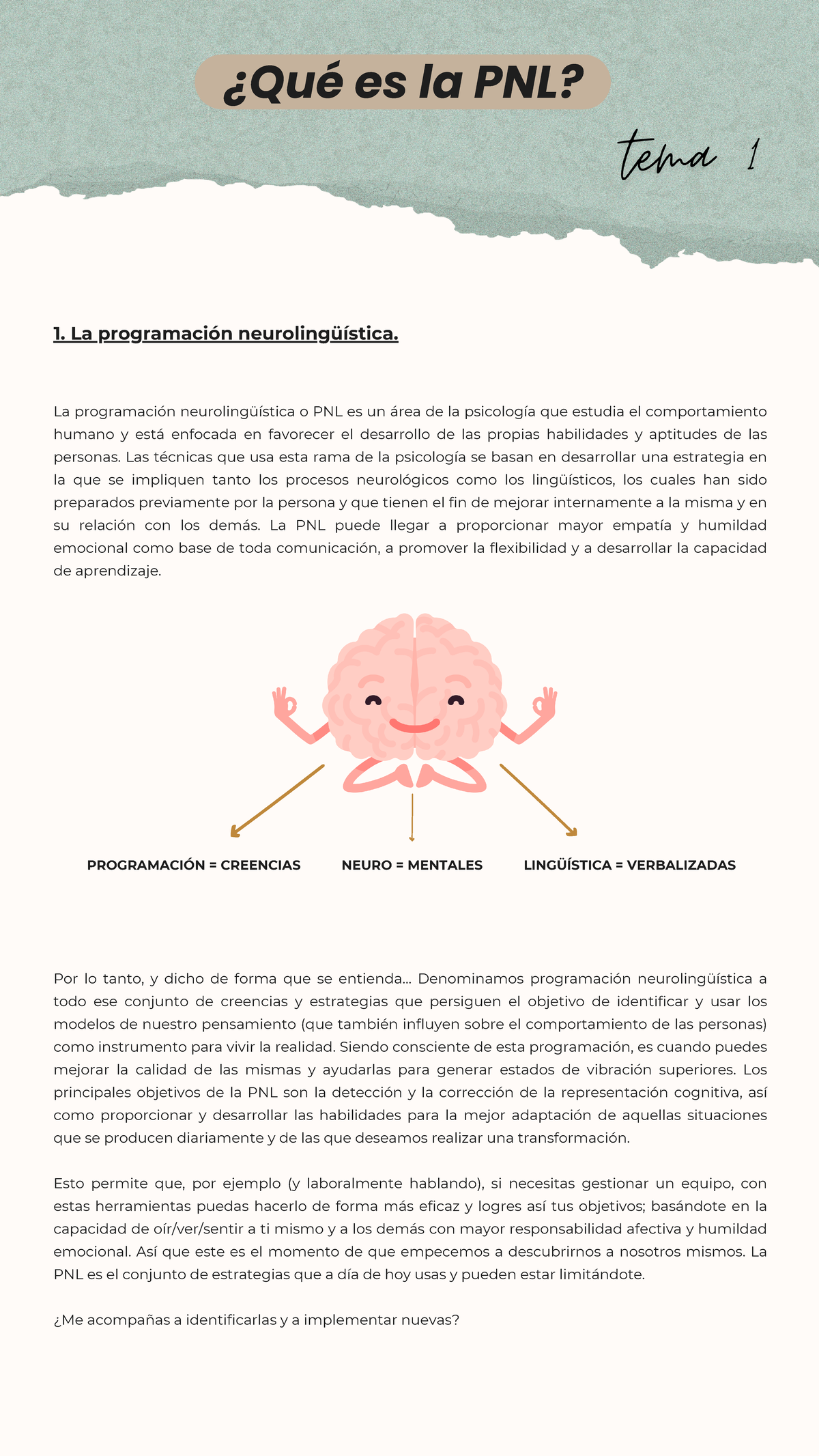 Tema 1 - QUÉ ES LA PNL - que es la pnl - 1. La programación neurolingüística. La programación ...
