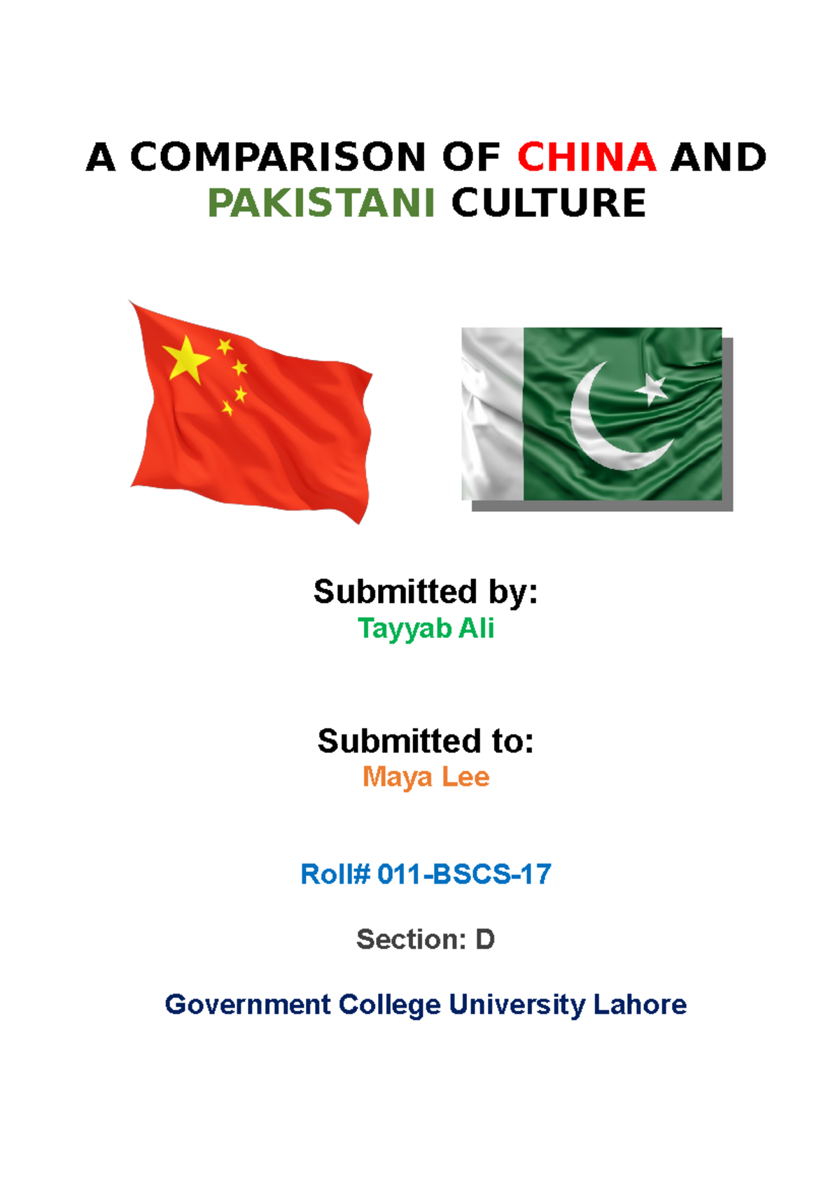 China assignment - Lecture notes 3 - A COMPARISON OF CHINA AND ...