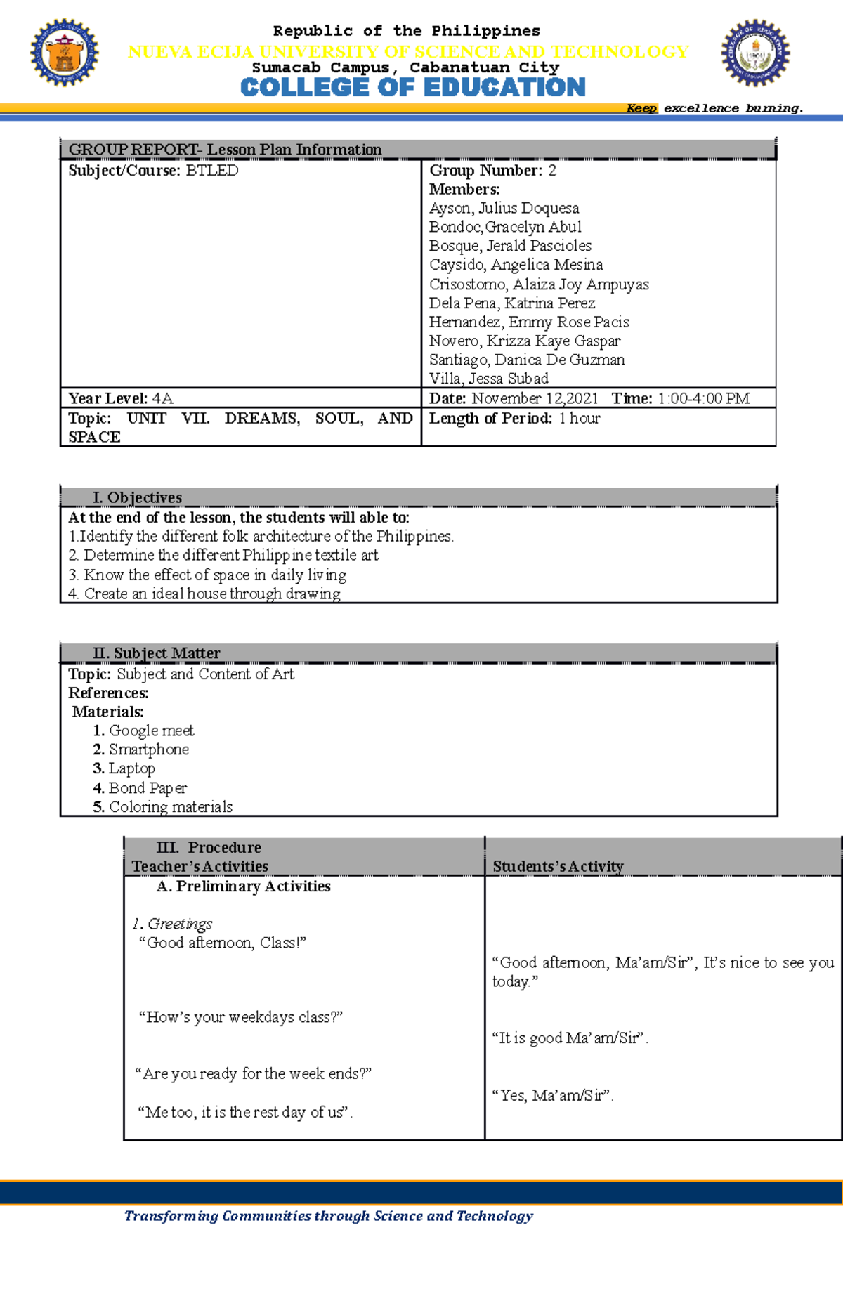 Lesson PLAN IN UNIT VII ( Group 2) - GROUP REPORT- Lesson Plan ...