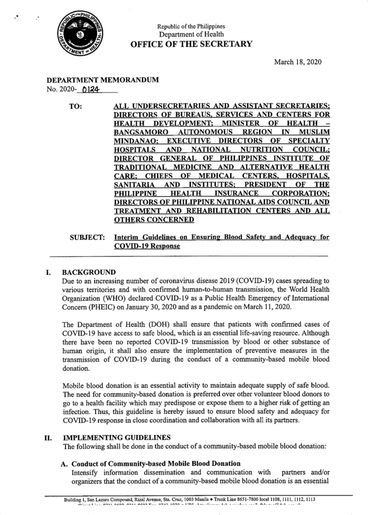 DM-2020-0124 - Blood bank deferral - Republic of the Philippines ...
