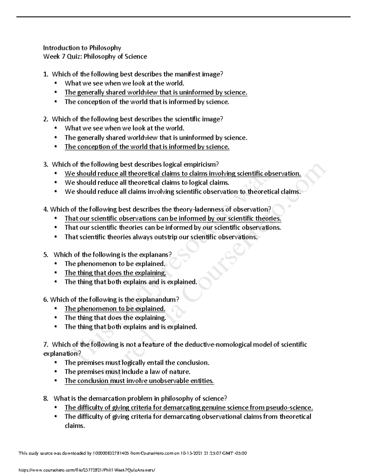 Quiz 7 - quizzes for philosophy - PHILOS 1 - UCI - Studocu