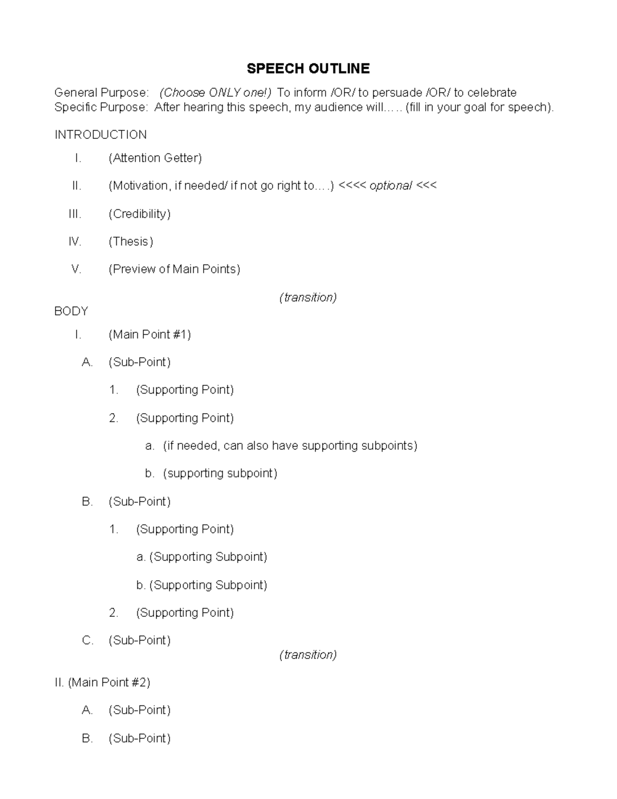 How to Create a Speech Outline For a Public Speaking Class - COMM 1000 ...