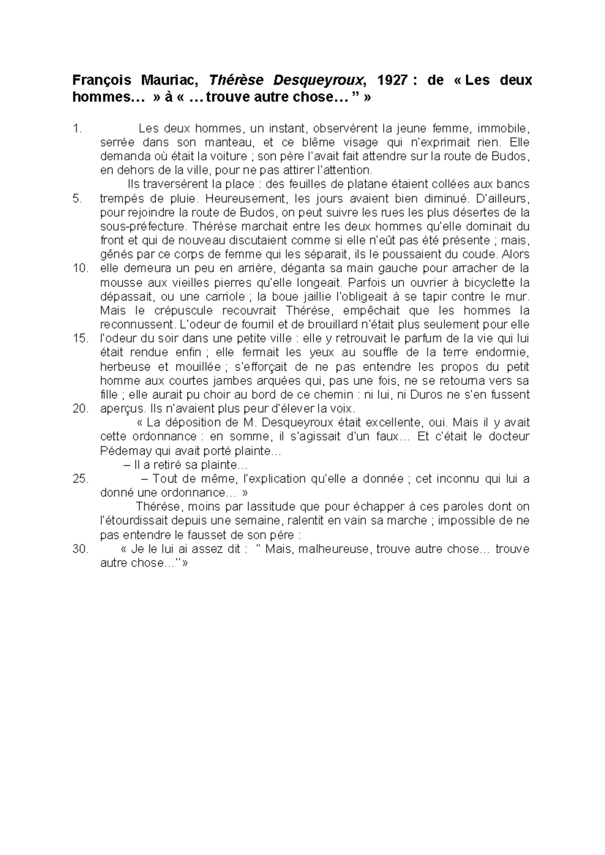 Thérèse Desqueyroux-Chap. I - François Mauriac, Thérèse Desqueyroux ...