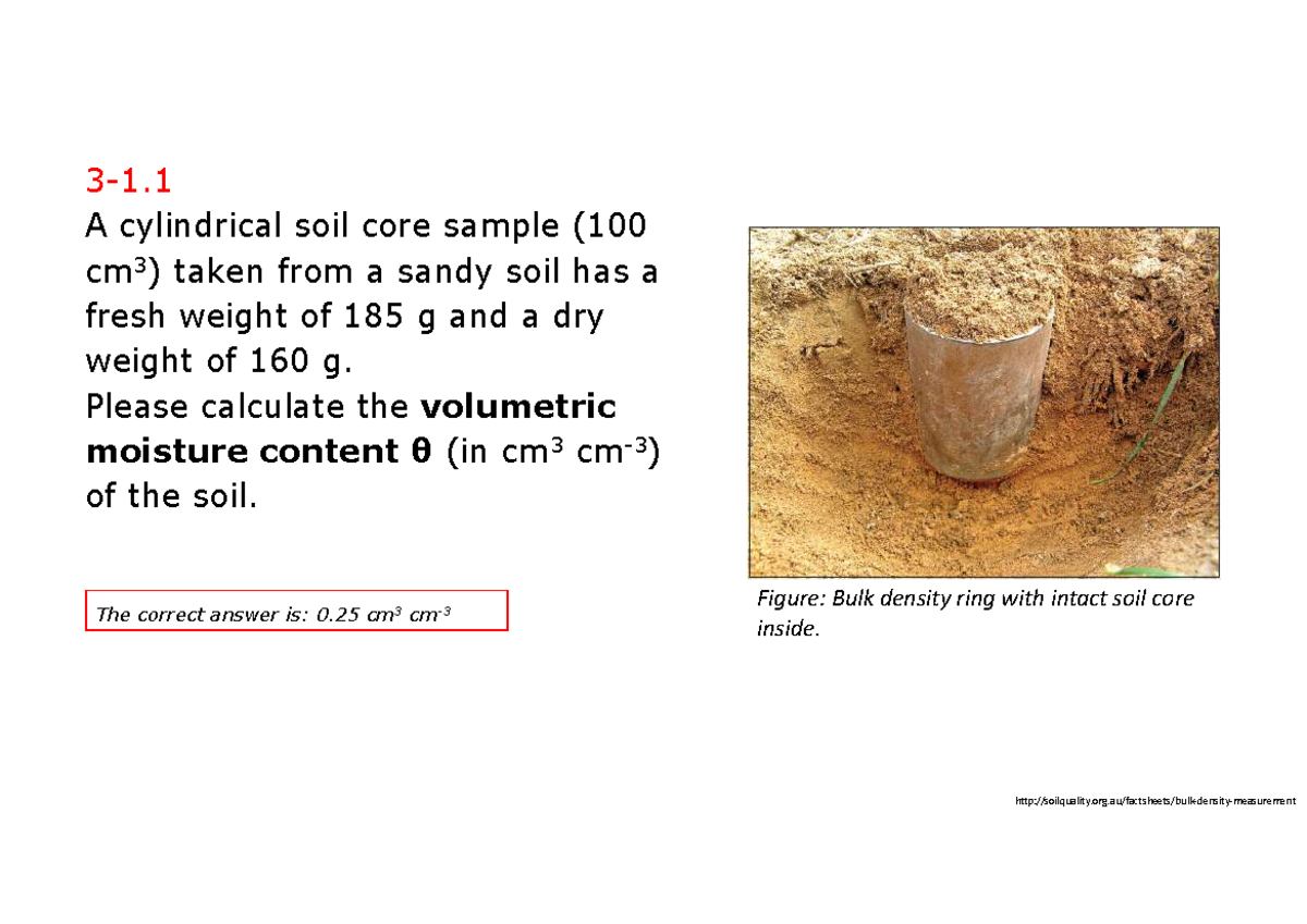 Chapter 3-1 incl Answers - A cylindrical soil core sample ( cm 3 ...