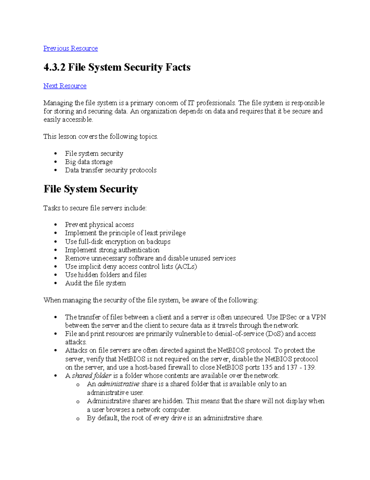 4.3.2 File System Security Facts - Previous Resource 4.3 File System ...