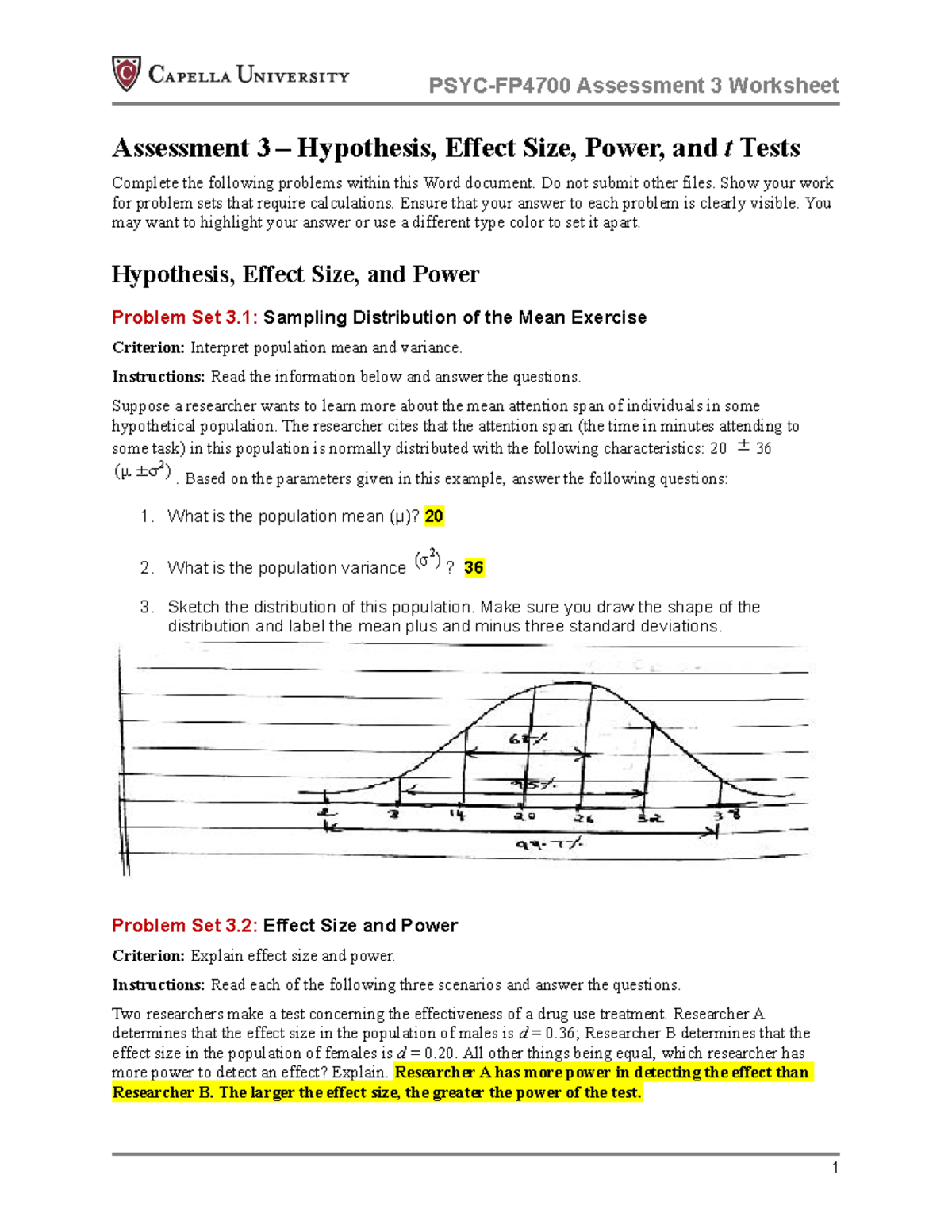 PSYC-FPX4700 Assessment 3-2 - Do not submit other files. Show your work for problem sets that ...