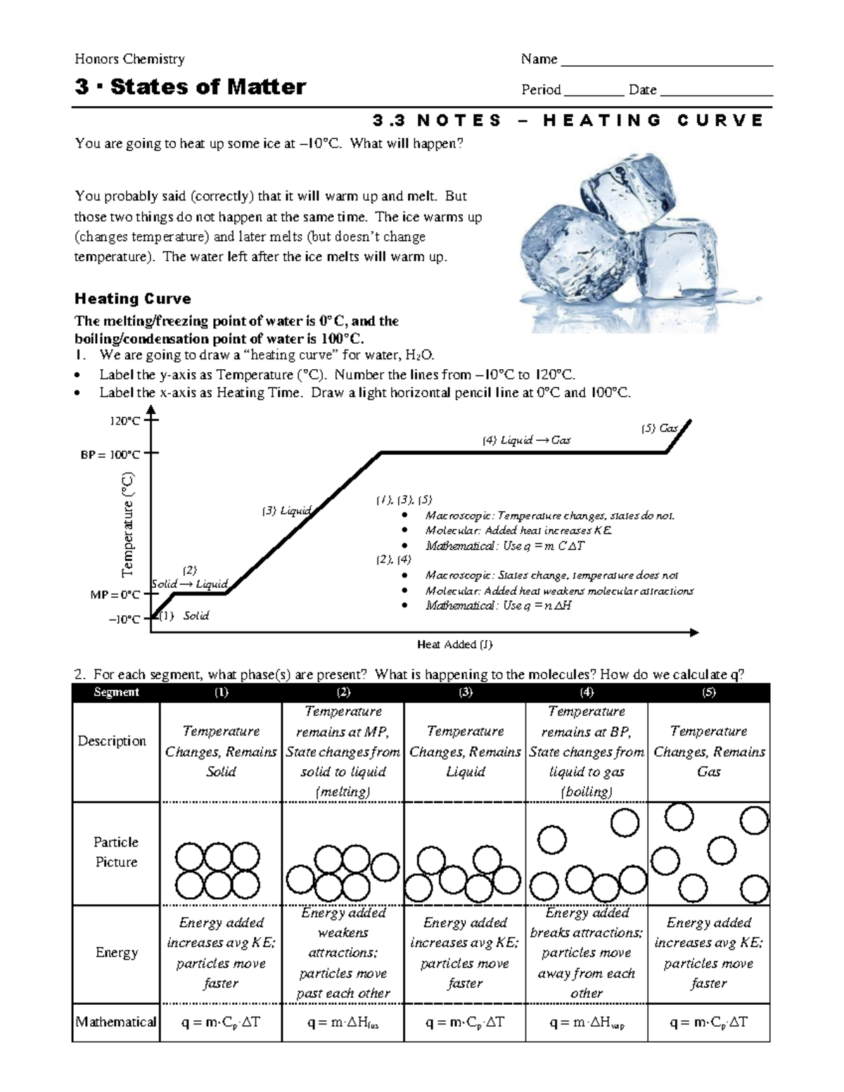 Unit 3.3 - Heating curve - Honors Chemistry Name 3 · States of Matter ...