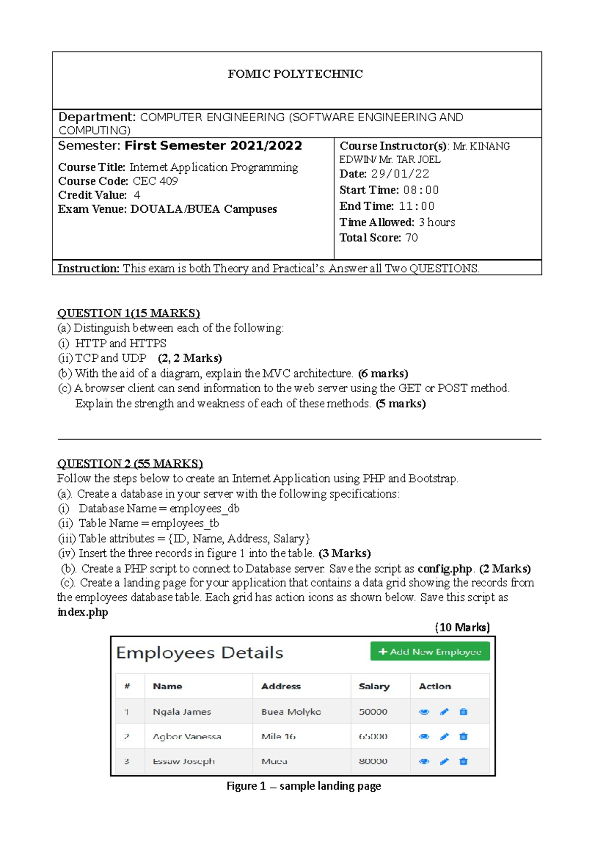 Internet Application Programming Exams Fomic Polytechnic Department Computer Engineering 