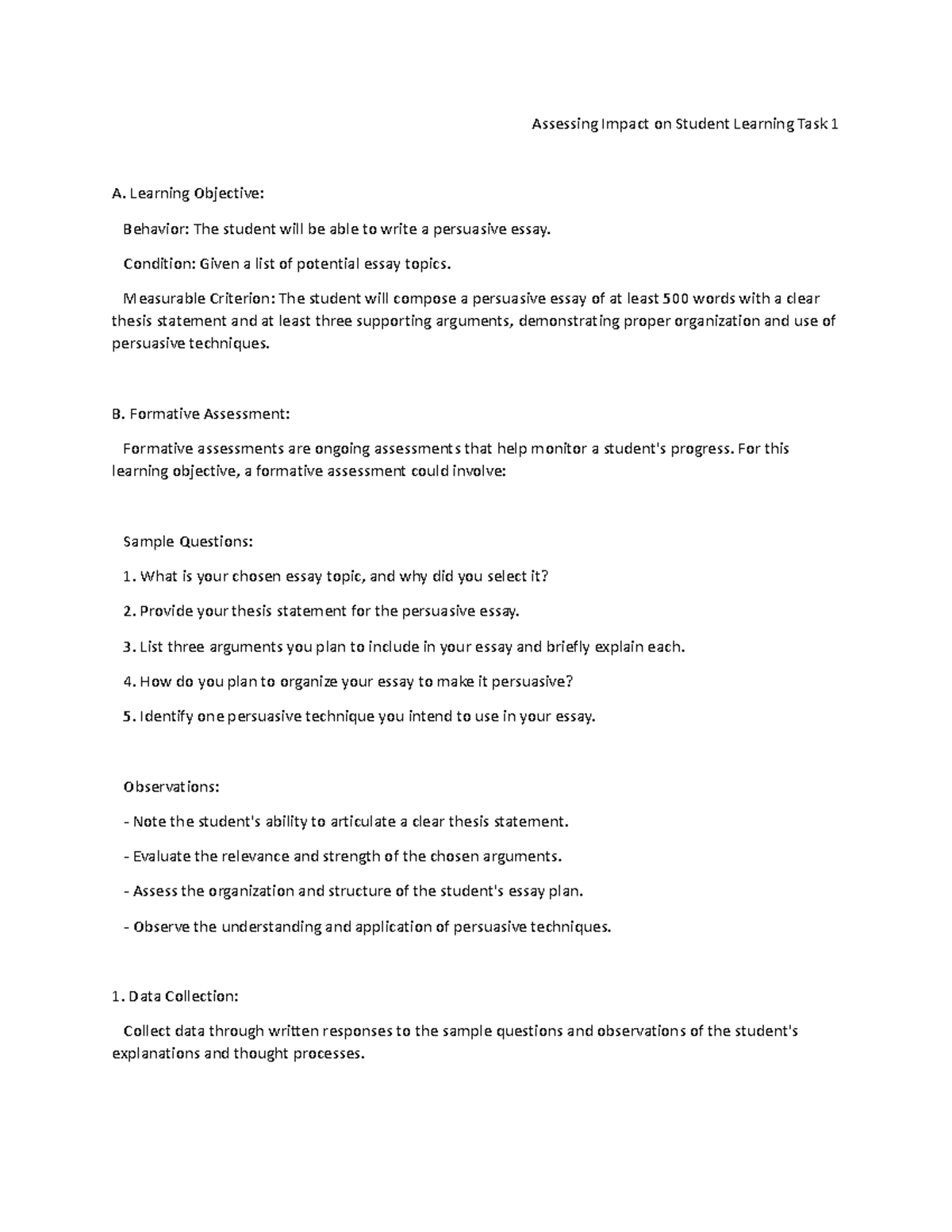 Assessing Impact Task 1 - Assessing Impact on Student Learning Task 1 A ... Assessing Impact Task 1 - Assessing Impact on Student Learning Task 1 A ...
