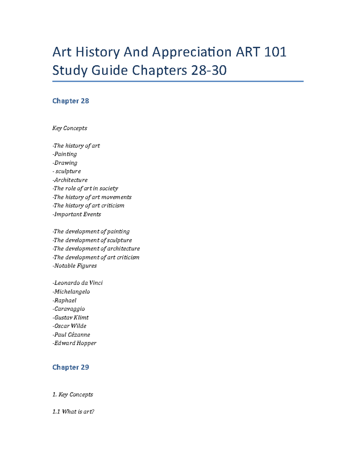 Art History And Appreciation ART 101 Study Guide Chapters 28-30 - It ...