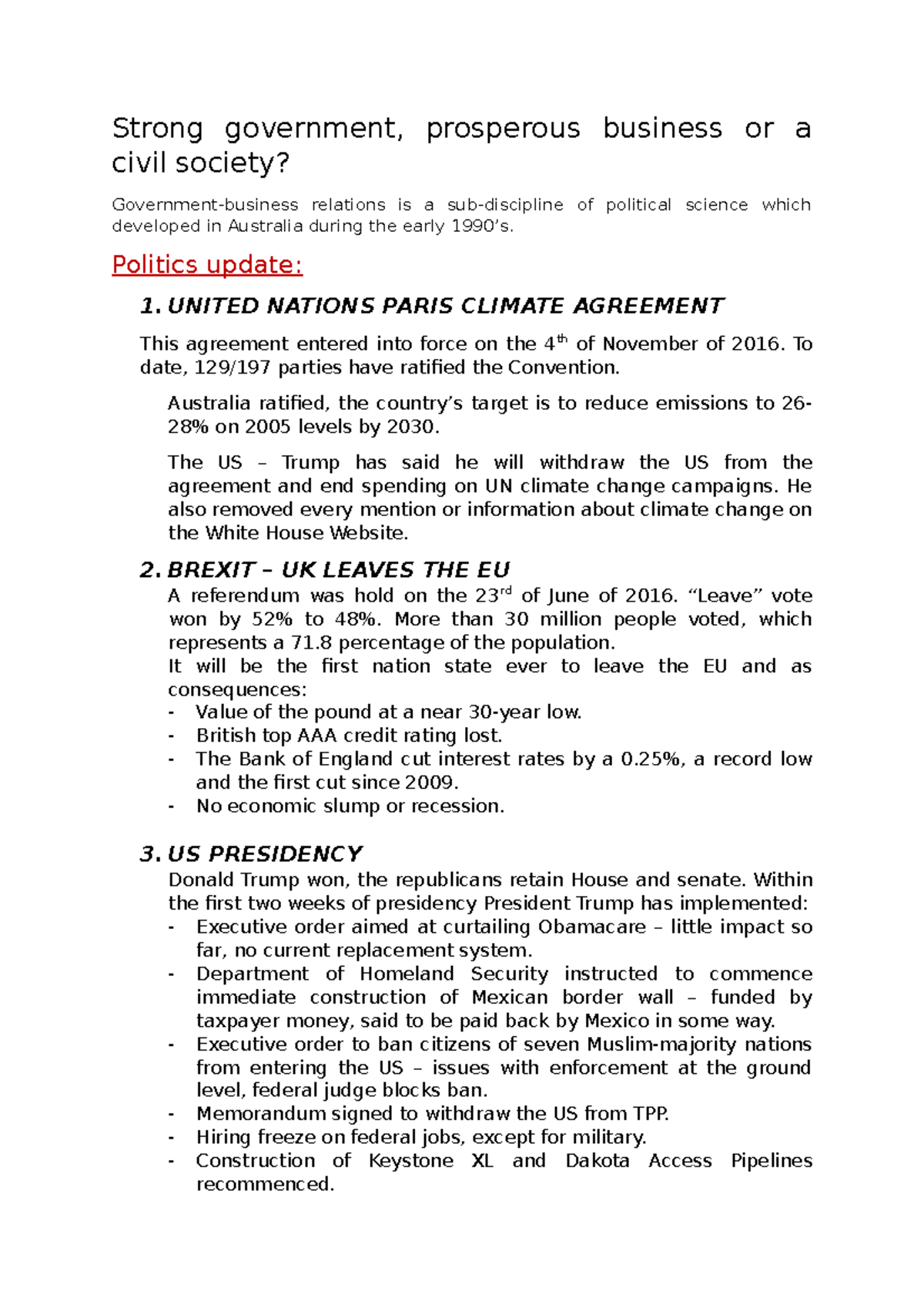 GBR Lecture Week 1 - Strong government, prosperous business or a civil ...