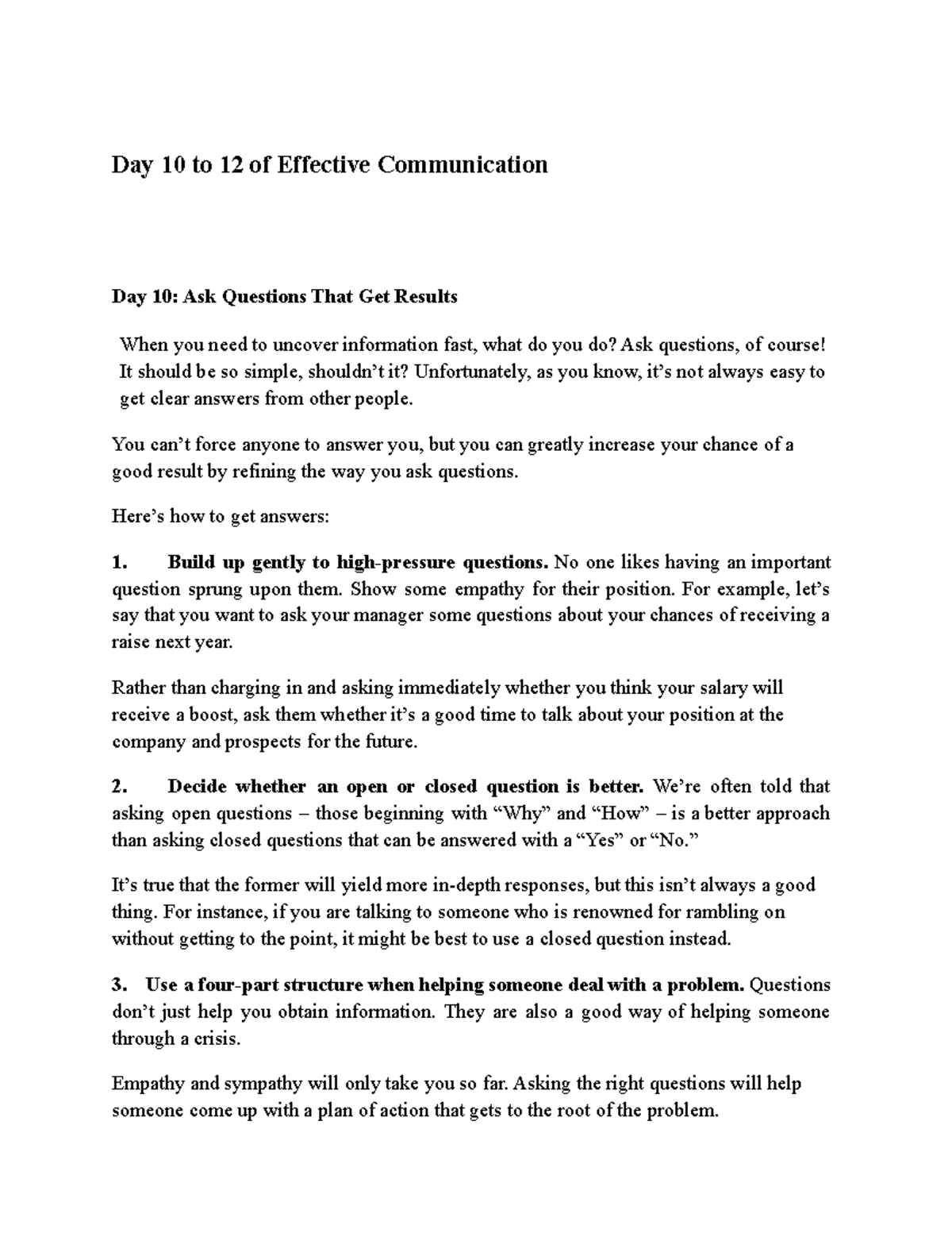 Day 10 to 12 of Effective Communication - Day 10 to 12 of Effective ...