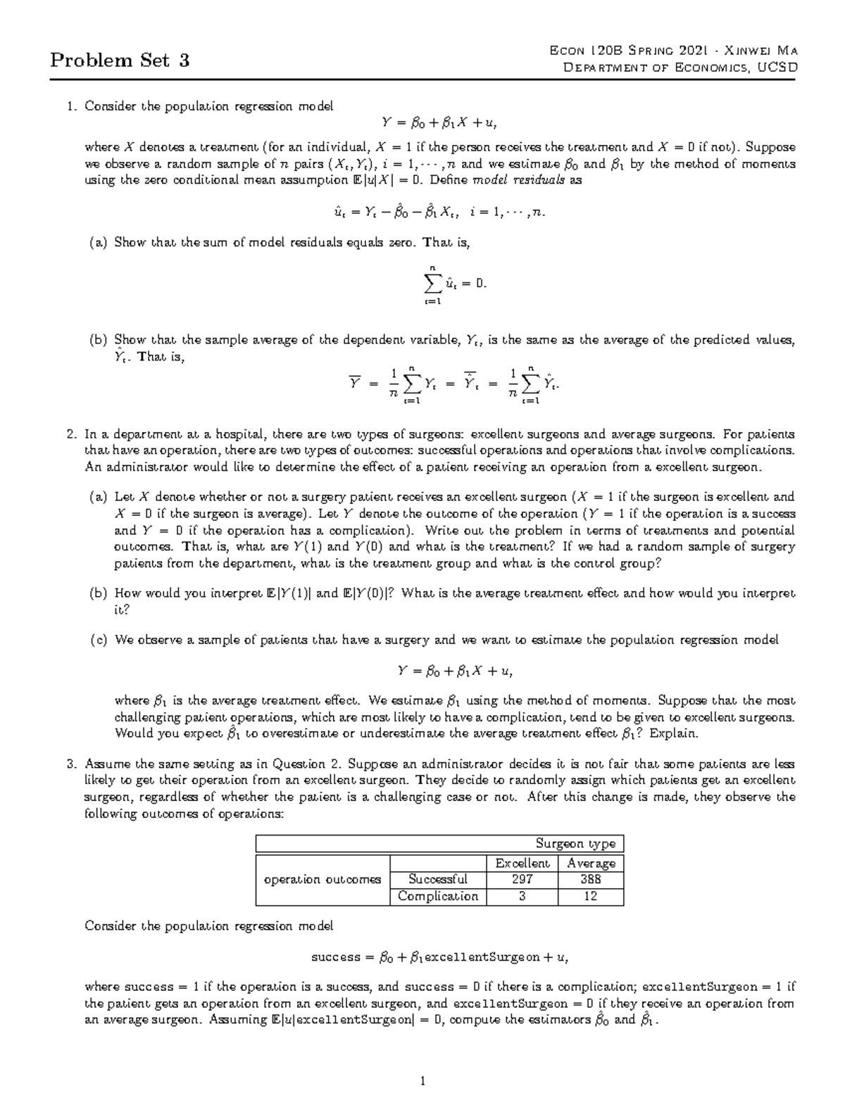 Problem Set-3 - Suppose we observe a random sample of n pairs (Xi, Yi), i = 1, · · · , n and we ...