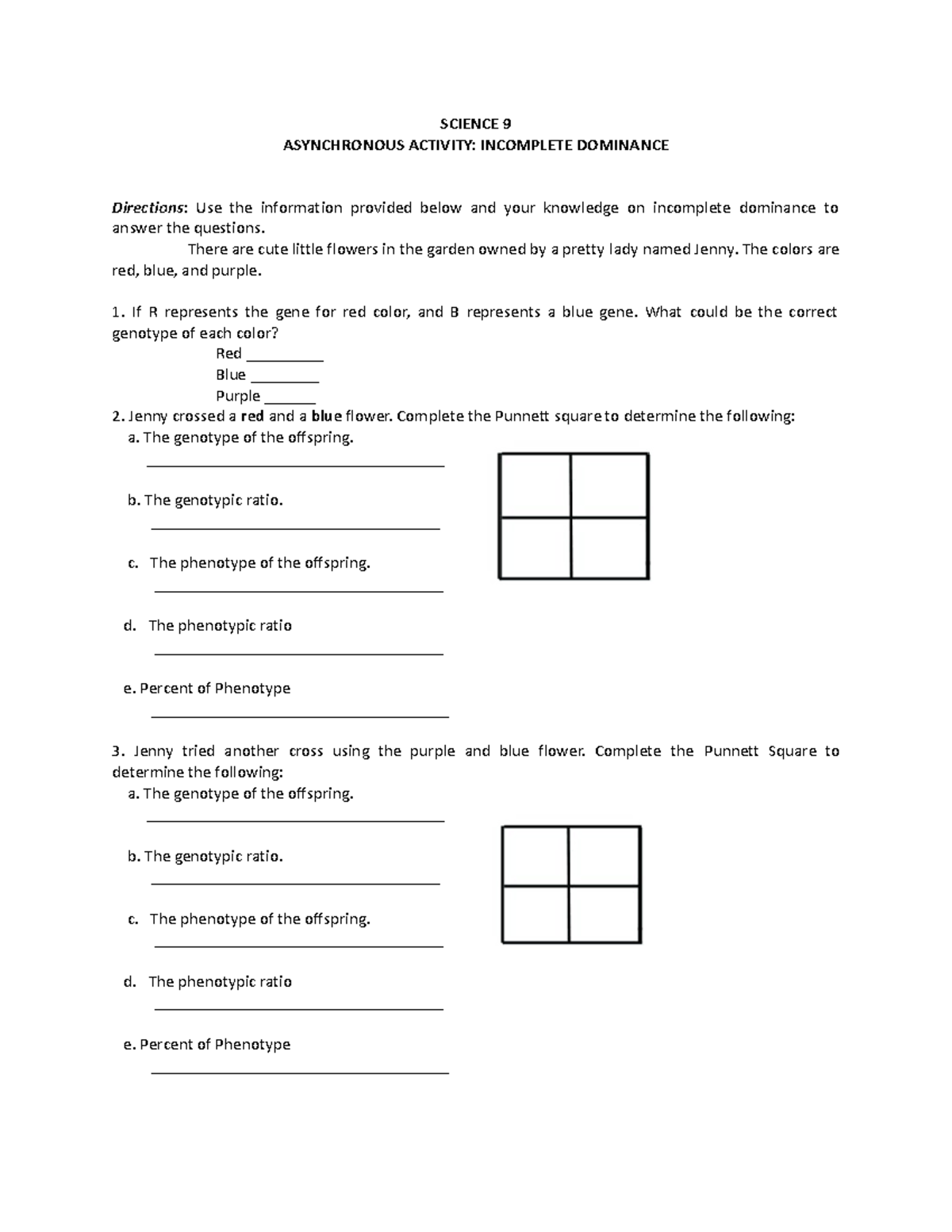 Activity 3,4,5- Incomplete Dominance and Codominance (Grade 9 Science ...