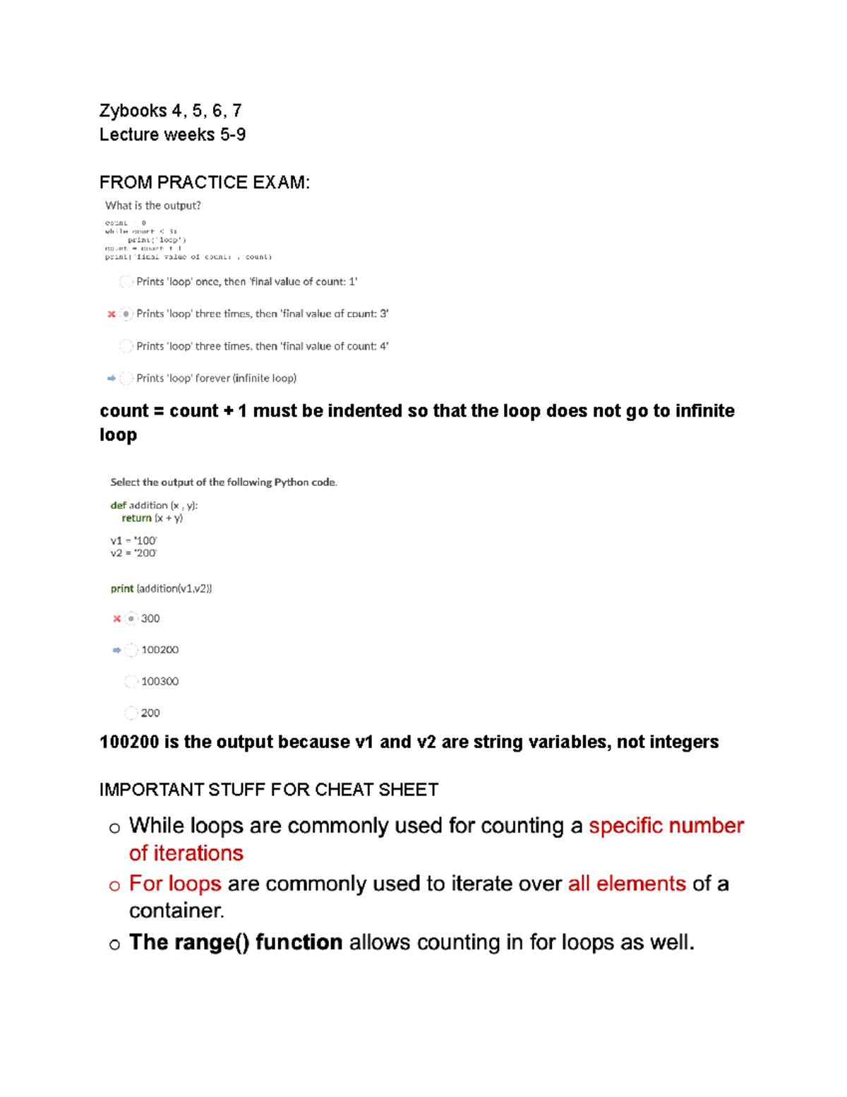 CS Exam 2 Study guide - Zybooks 4, 5, 6, 7 Lecture weeks 5- FROM ...