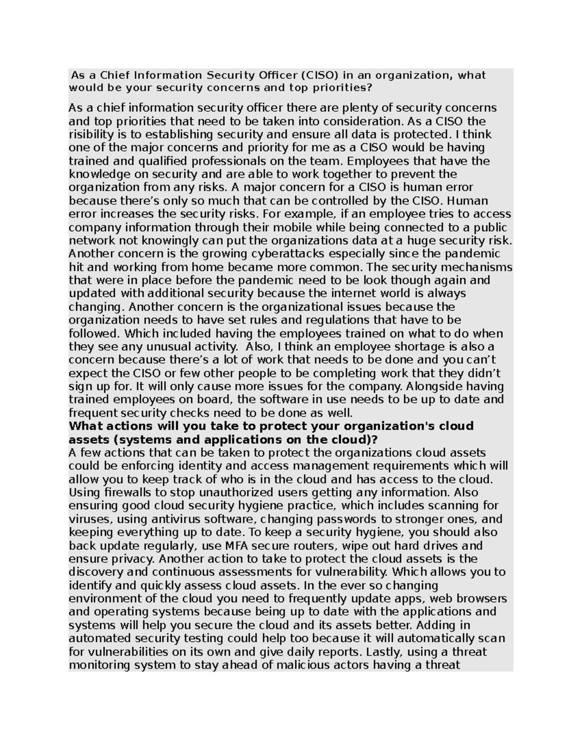 Db3 Discussions As A Chief Information Security Officer Ciso In An Organization What 