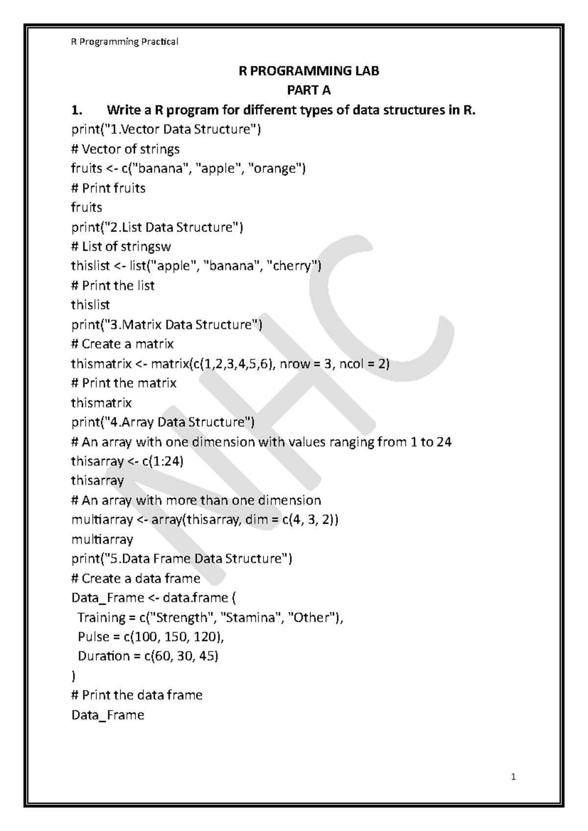 R Programming Lab manual A-B - R PROGRAMMING LAB PART A 1. Write a R ...
