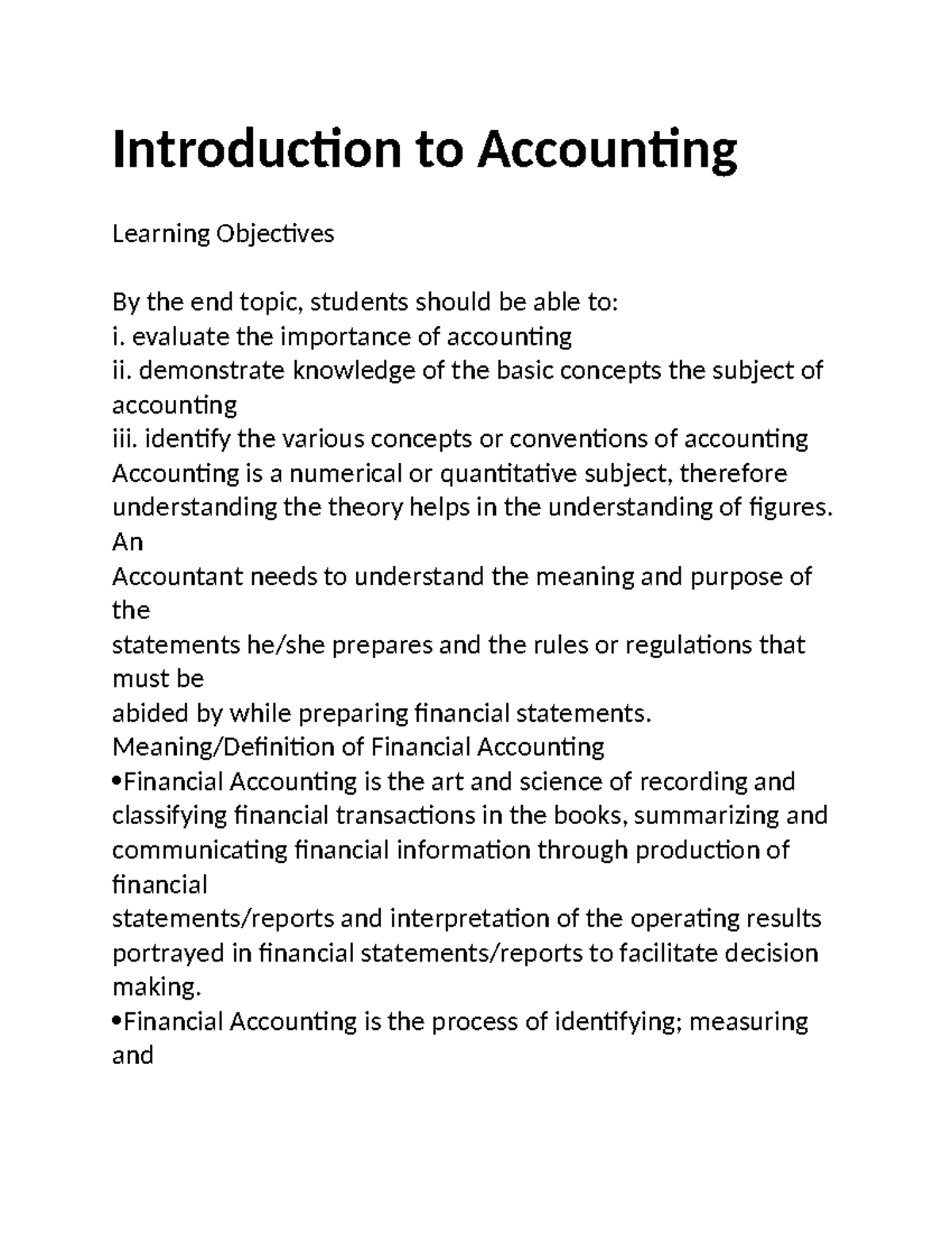 Introduction to Accounting - Introduction to Accounting Learning ...