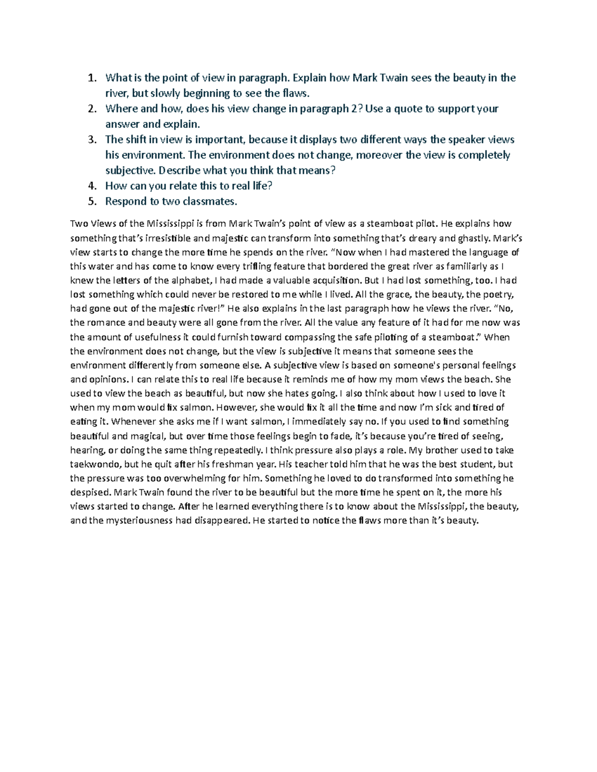 Two Views of the Mississippi Disscussion Board - 1. What is the point ...