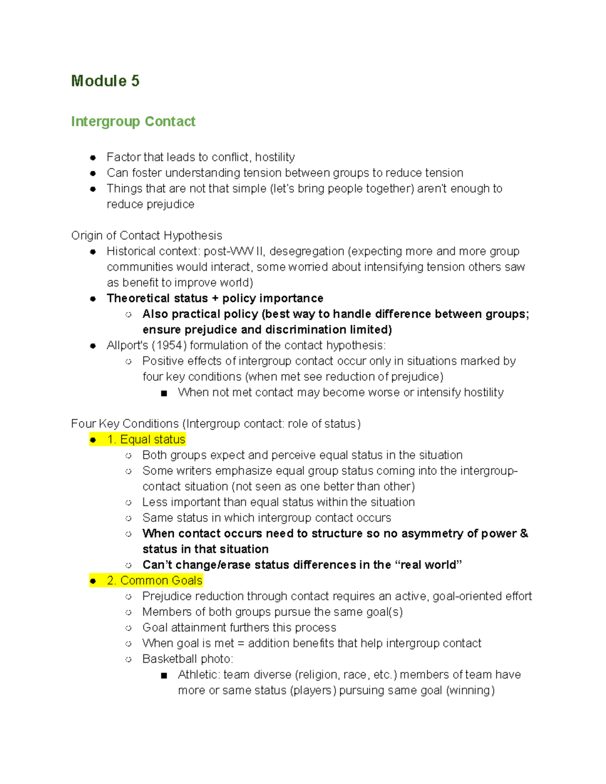 Exam 3 Psy 442 Study Guide - Module 5 Intergroup Contact Factor that ...