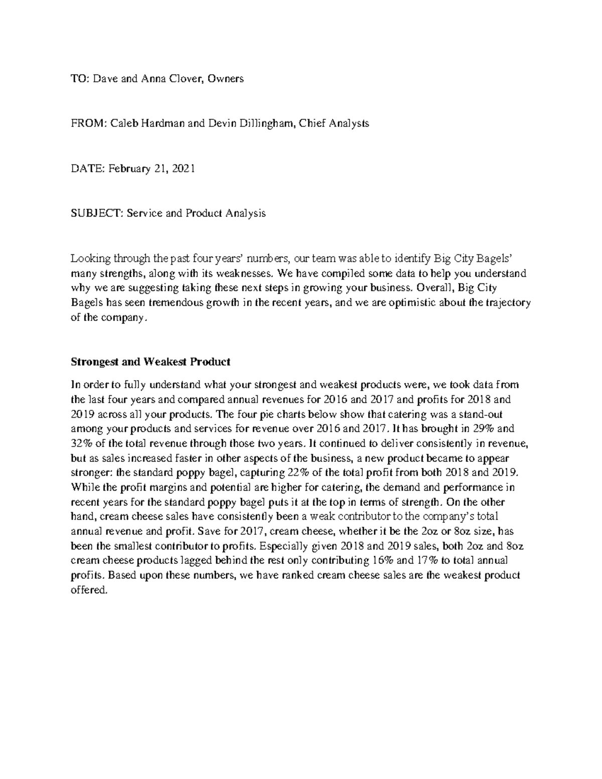 CS 235 - Project Part 1 - TO: Dave and Anna Clover, Owners FROM: Caleb ...