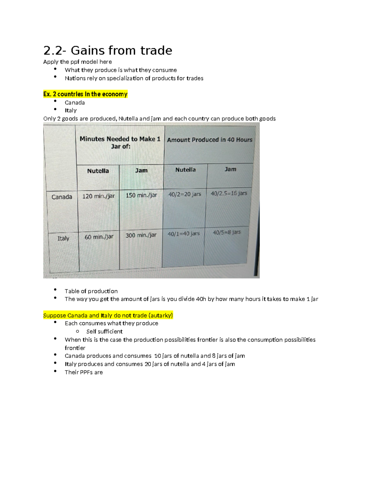 2.2- Gains from trade - notes - 2- Gains from trade Apply the ppf model ...