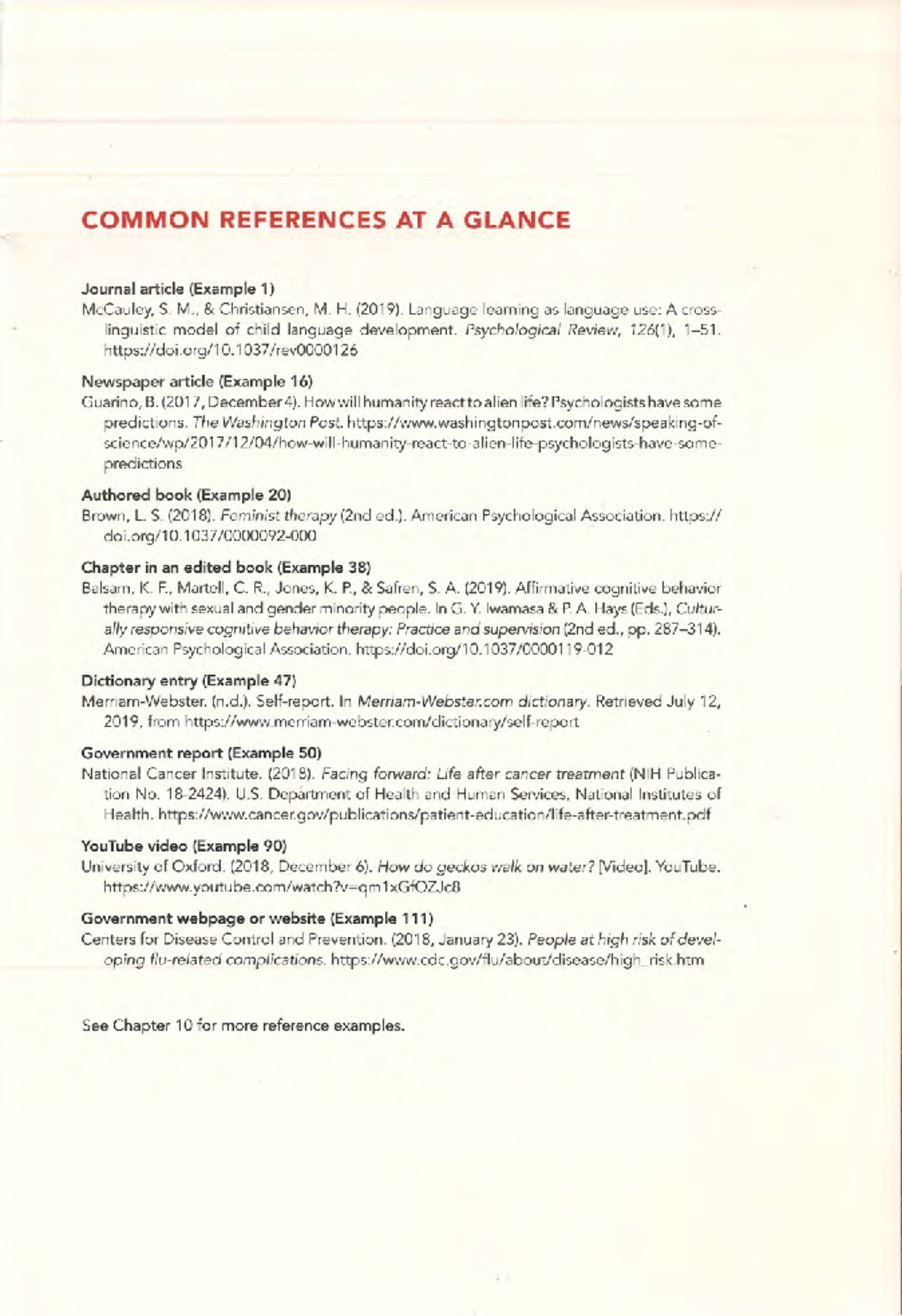 APA 2020 7th Ed 2 - referencias - COMMON REFERENCES Al A GLANCE Journal ...