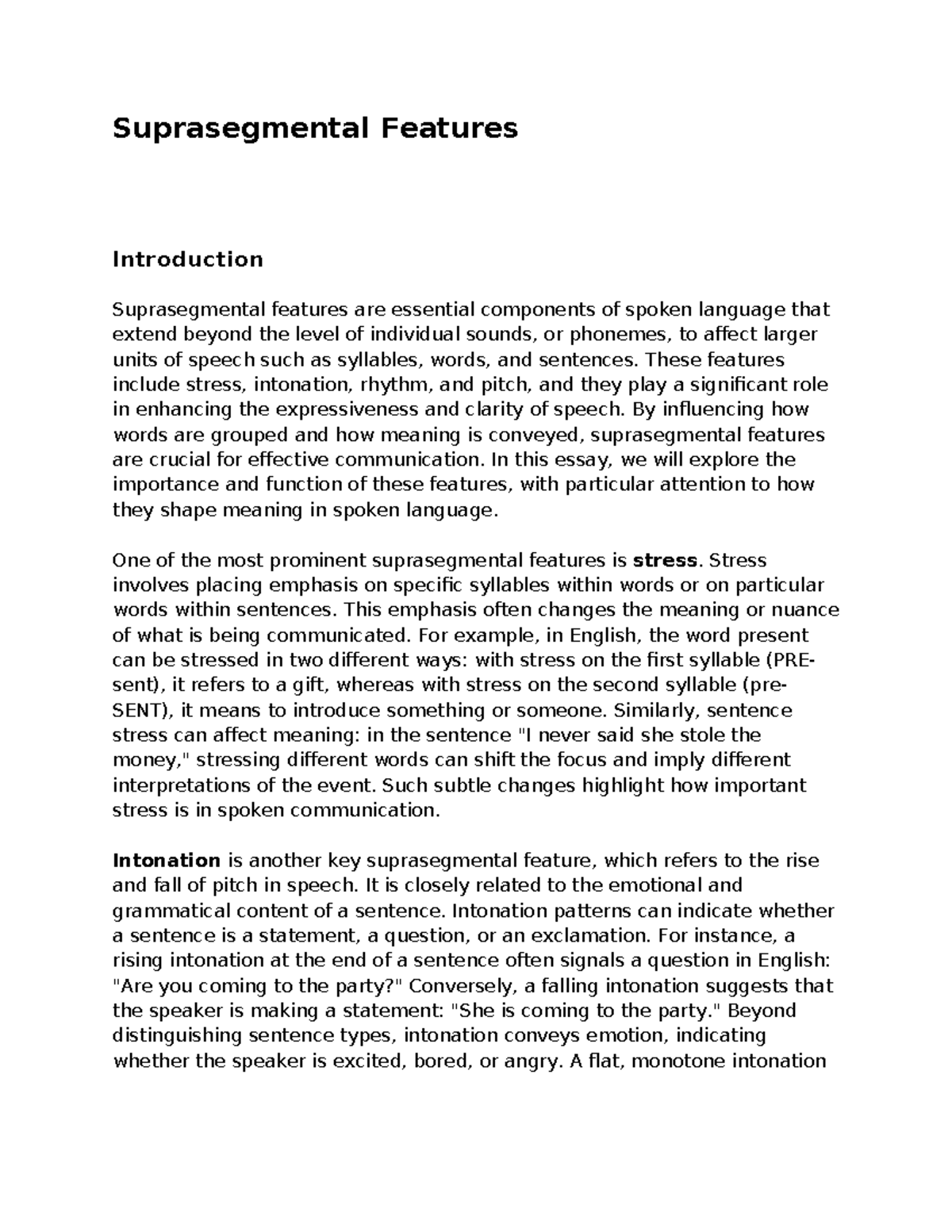 Suprasegmental Features asmnt - Suprasegmental Features Introduction ...