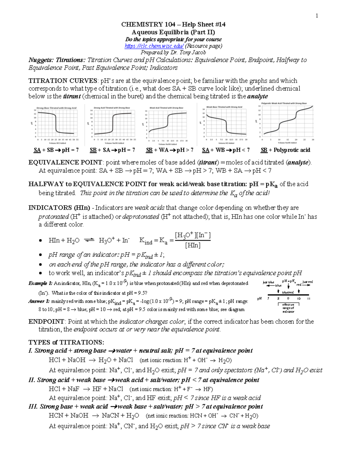 Helpsheet 14 104 - EXAM 3- Aqueous Equilibria 2 - CHEMISTRY 104 – Help ...