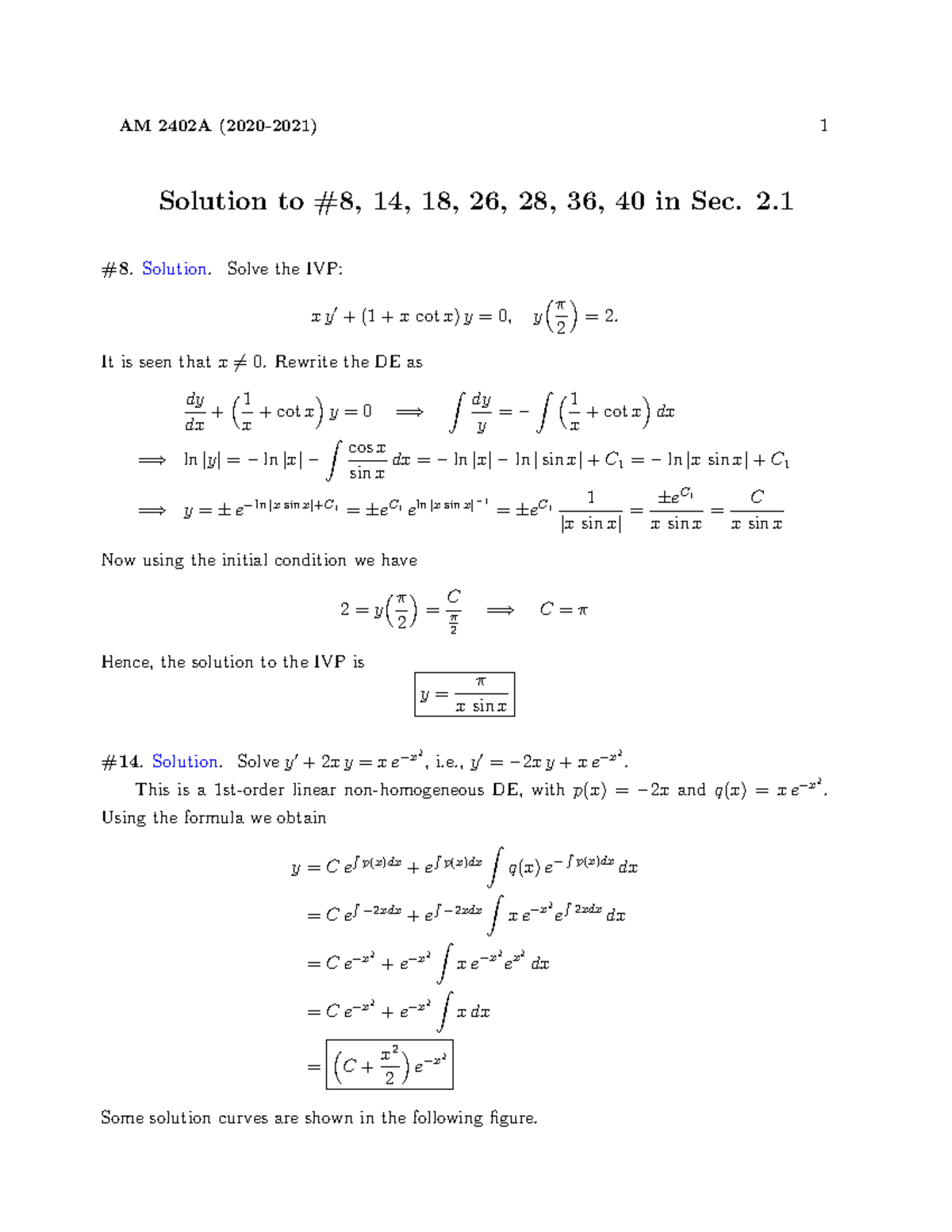 Soln Sec2 1 No8 14 18 26 30 36 40 - Solution to #8, 14, 18, 26, 28, 36, 40 in Sec. 2. #8 ...