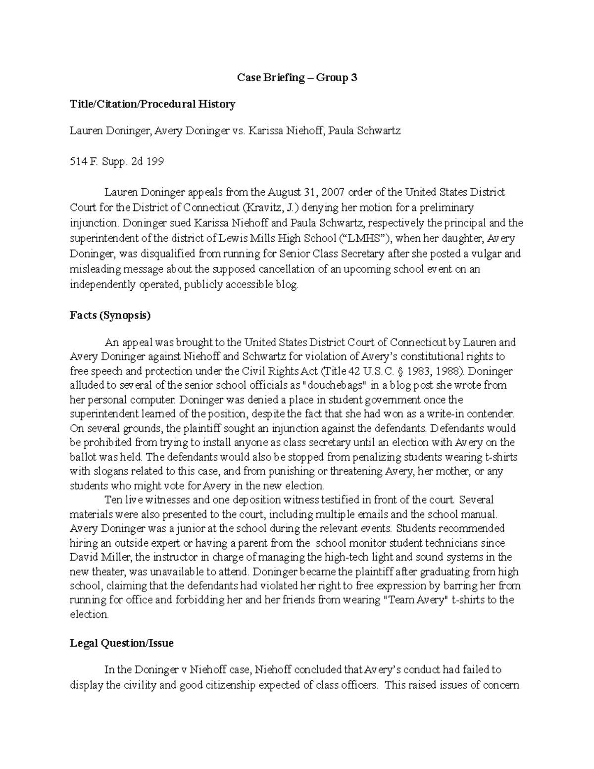 IST432 - Group Case Brief #1 - Case Briefing – Group 3 Title/Citation ...