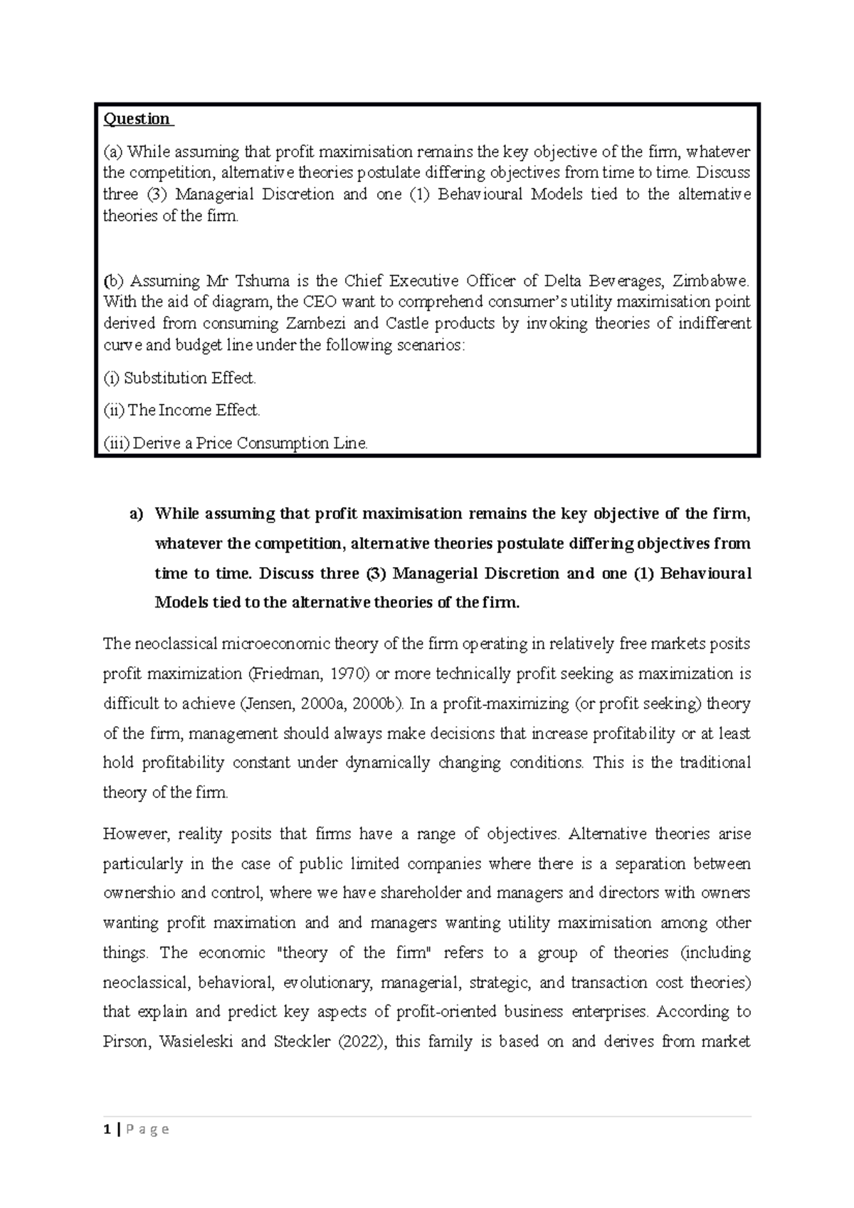 Economics Individual assignment - Question (a) While assuming that ...