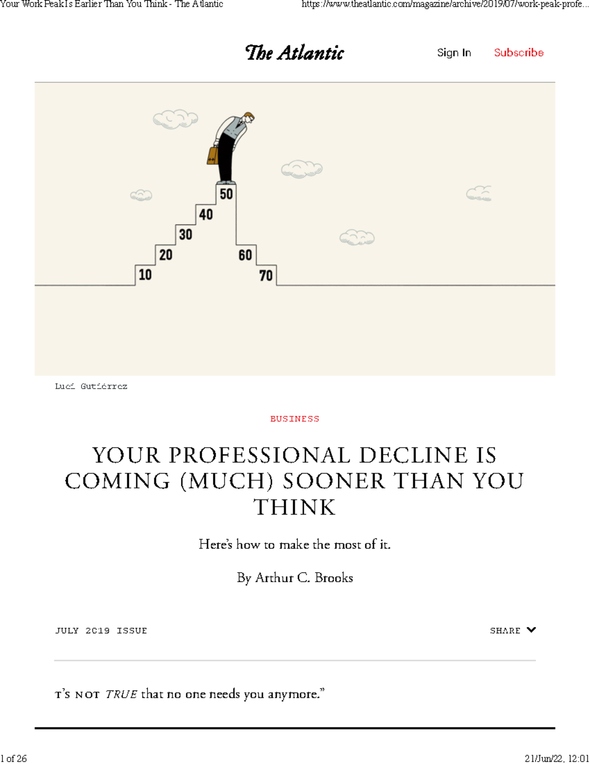 Your Work Peak Is Earlier Than You Think - The Atlantic - Arthur C ...