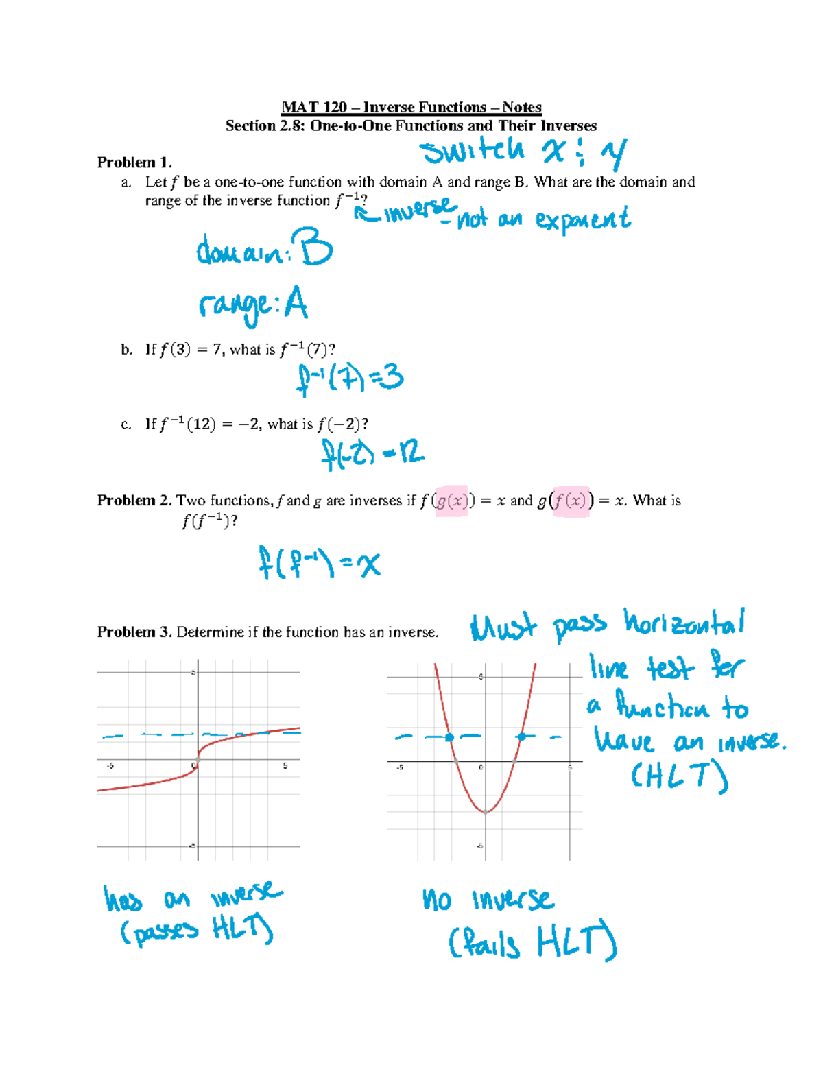 MAT 120 - Notes - 2.8 - key 03 - MAT 120 – Inverse Functions – Notes ...