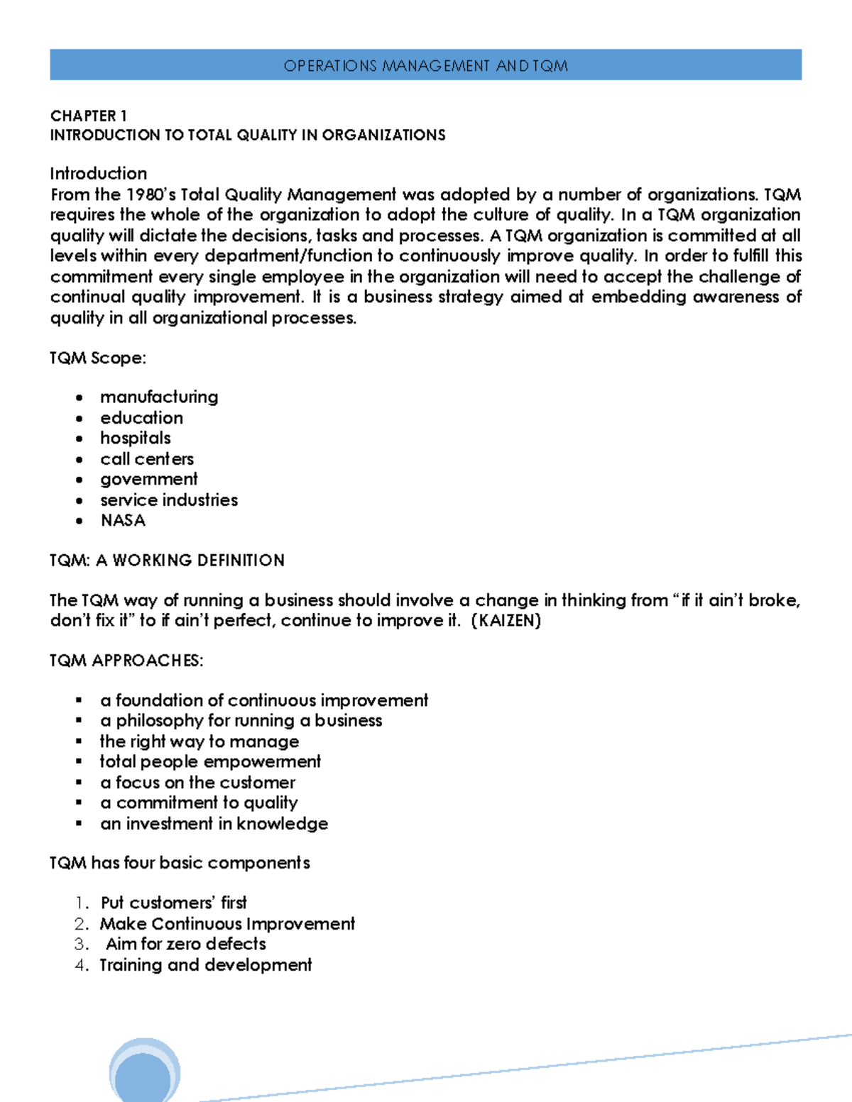Chapter 1 (operations mgt and tqm) - CHAPTER 1 INTRODUCTION TO TOTAL ...